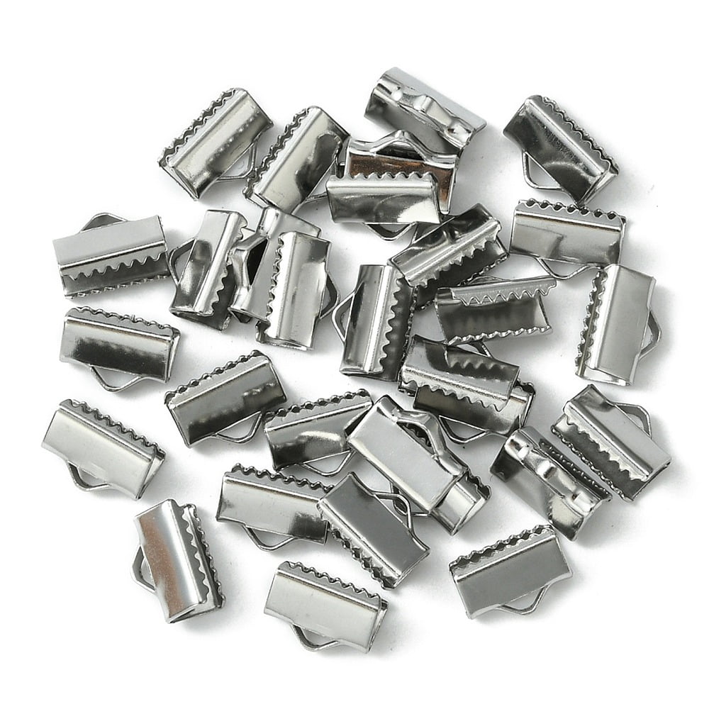 304 Stainless Steel Ribbon Crimp Ends Stainless Steel Color 7x10mm Hole ...
