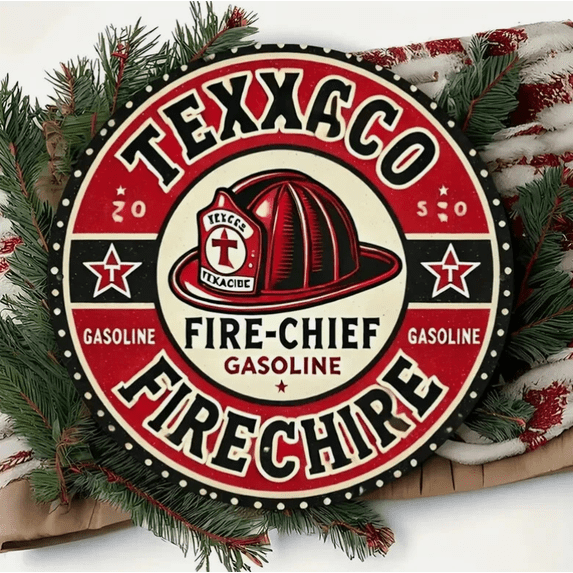 TEXACO FIRE CHIEF Aluminum Round Weatherproof Sign RETRO STYLE GARAGE ...