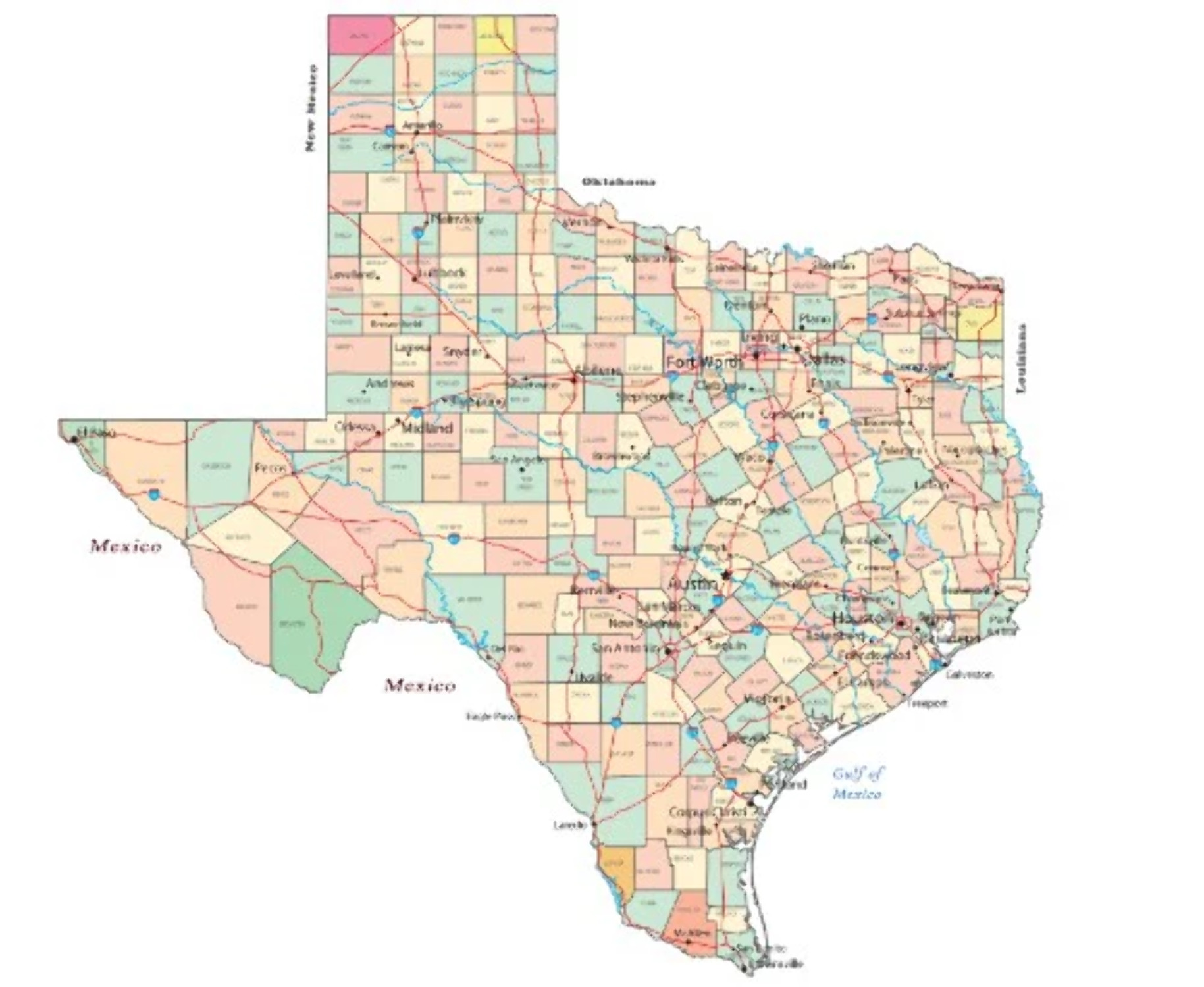 TEXAS STATE COUNTY MAP GLOSSY POSTER PICTURE PHOTO BANNER road city ...