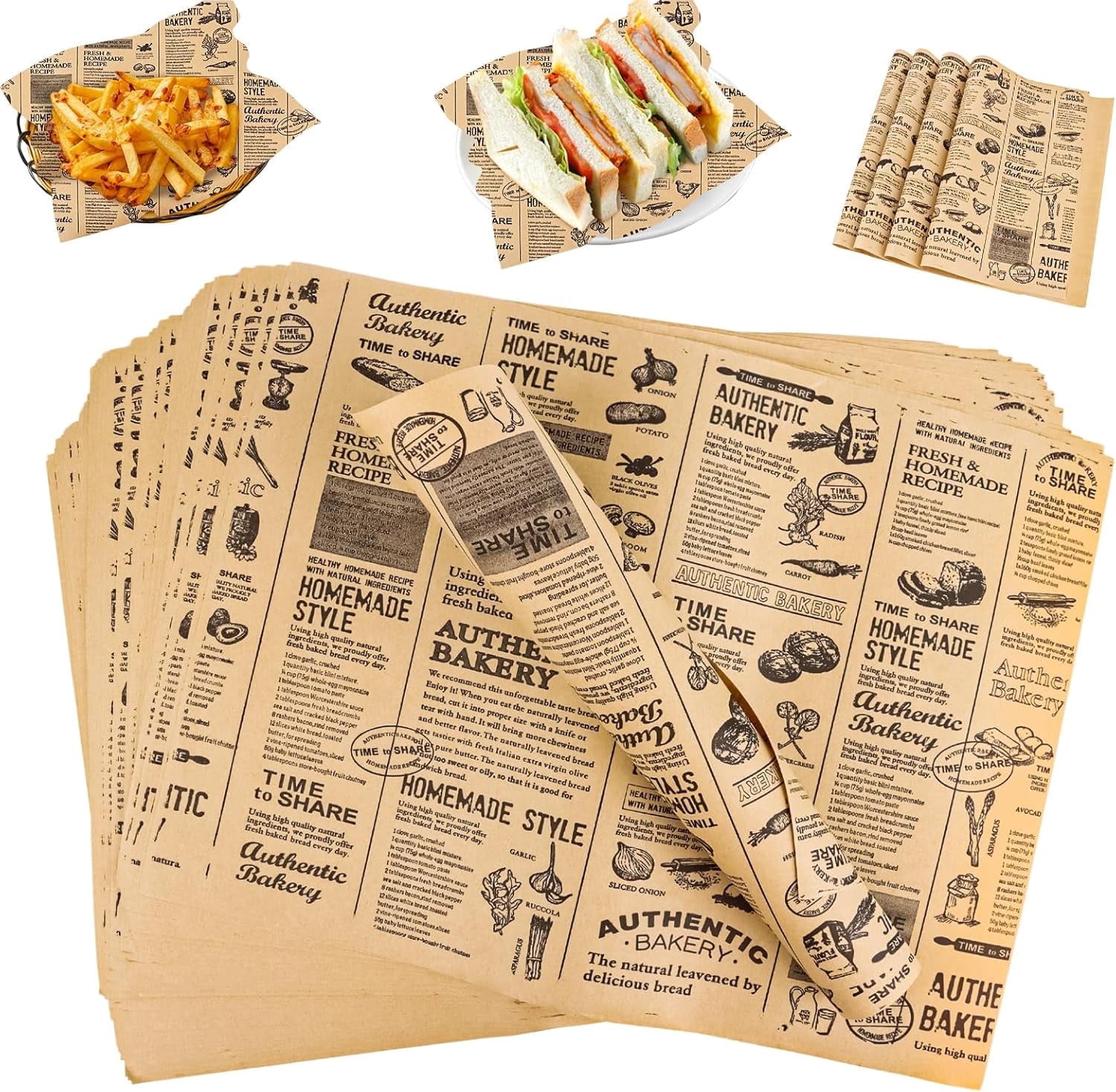 TEXIJUSO 100 Sheets of Paper Sheets Food Packaging Paper Burger Paper ...