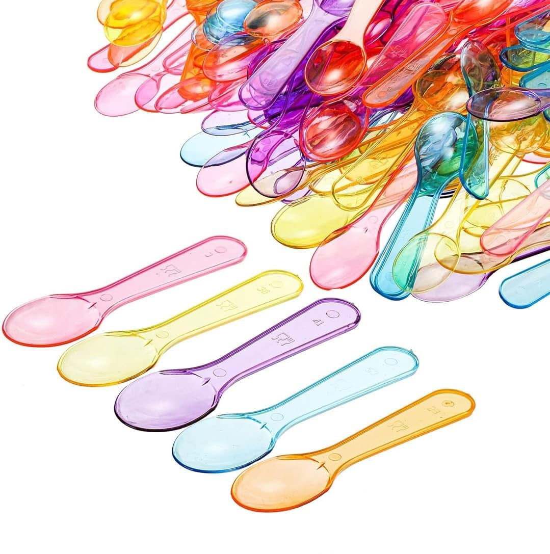 TEXIJUSO 200 Pcs Plastic Spoons, 3 Inch Disposable Mini Colored Taster ...
