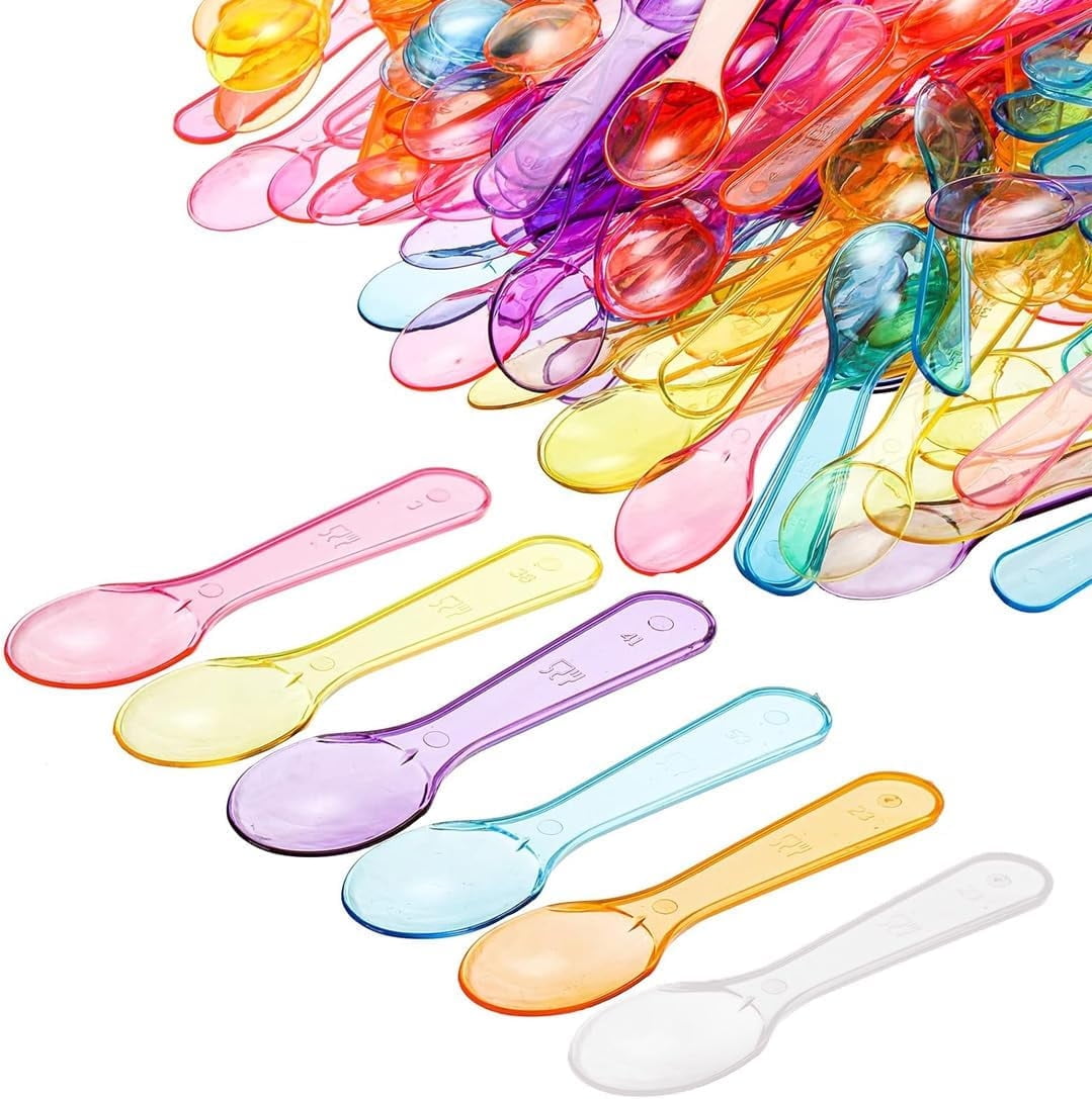 TEXIJUSO 200 Pcs Plastic Spoons, 3 Inch Disposable Mini Colored Taster ...