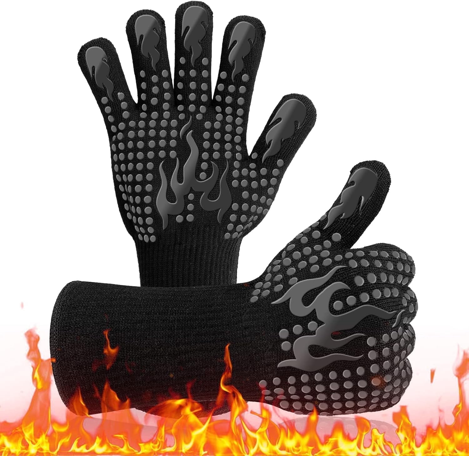 TEXIJUSO Barbecue Gloves Heat Resistant Oven Gloves with 800 Degrees ...