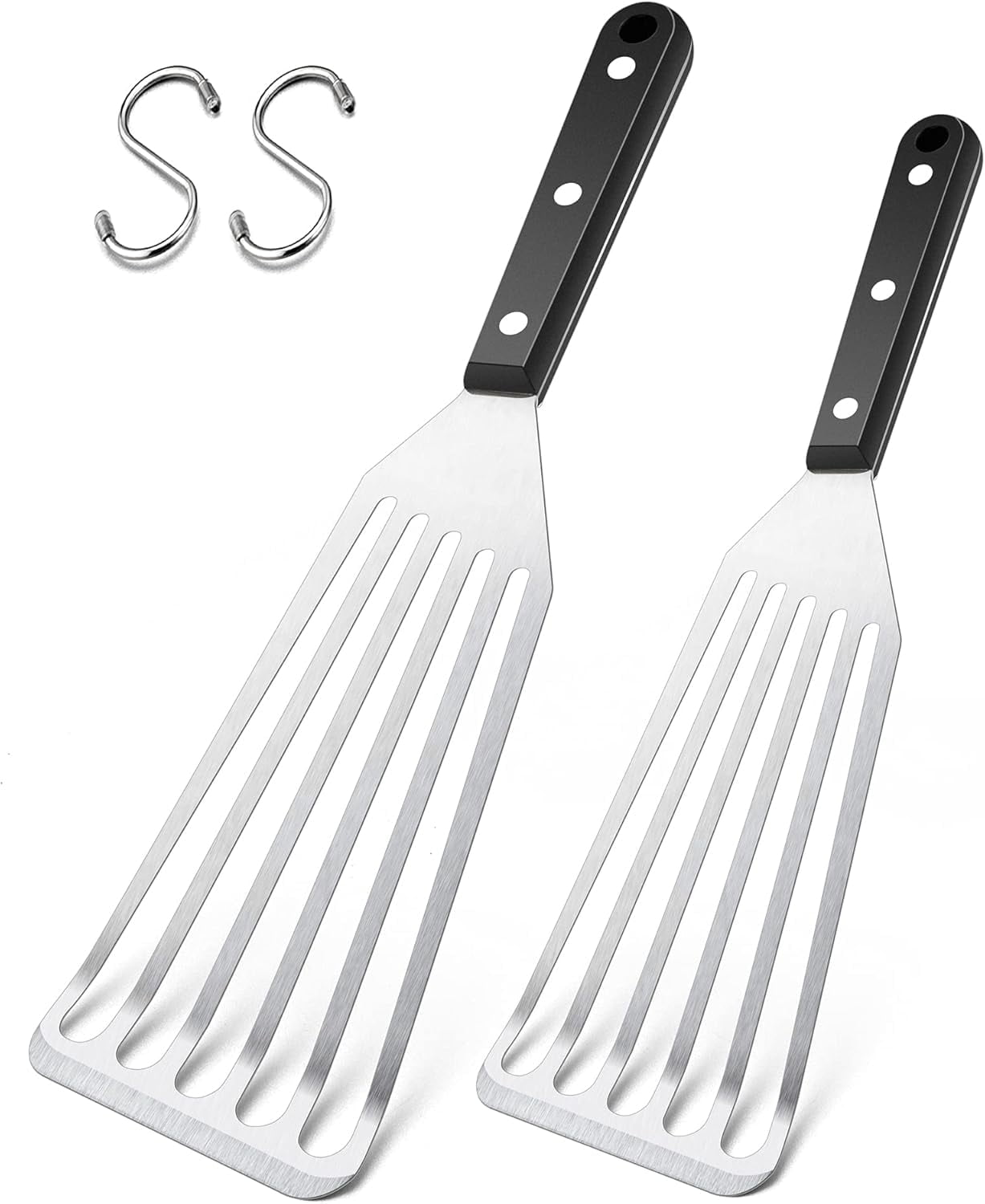 TEXIJUSO Fish Spatula 2 Pcs Stainless Steel Fish Turner with ABS Solid ...