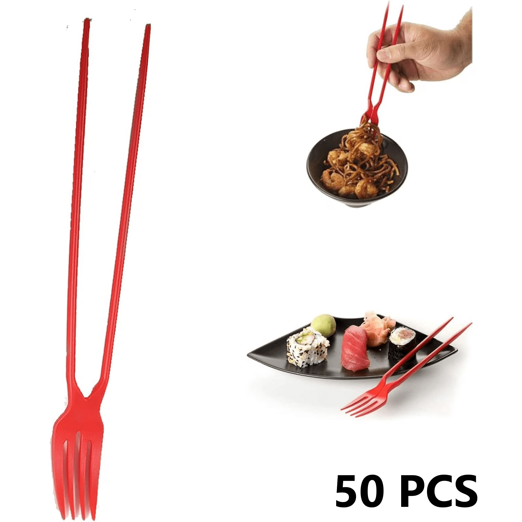 TEXIJUSO Fork Chopsticks in One Chork 50 Count Pack Fork Chopsticks ...