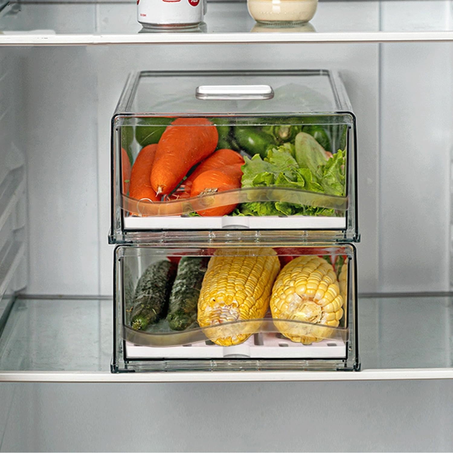 TEXIJUSO Refrigerator Organizer Bin with Ventilation System Clear Pull ...