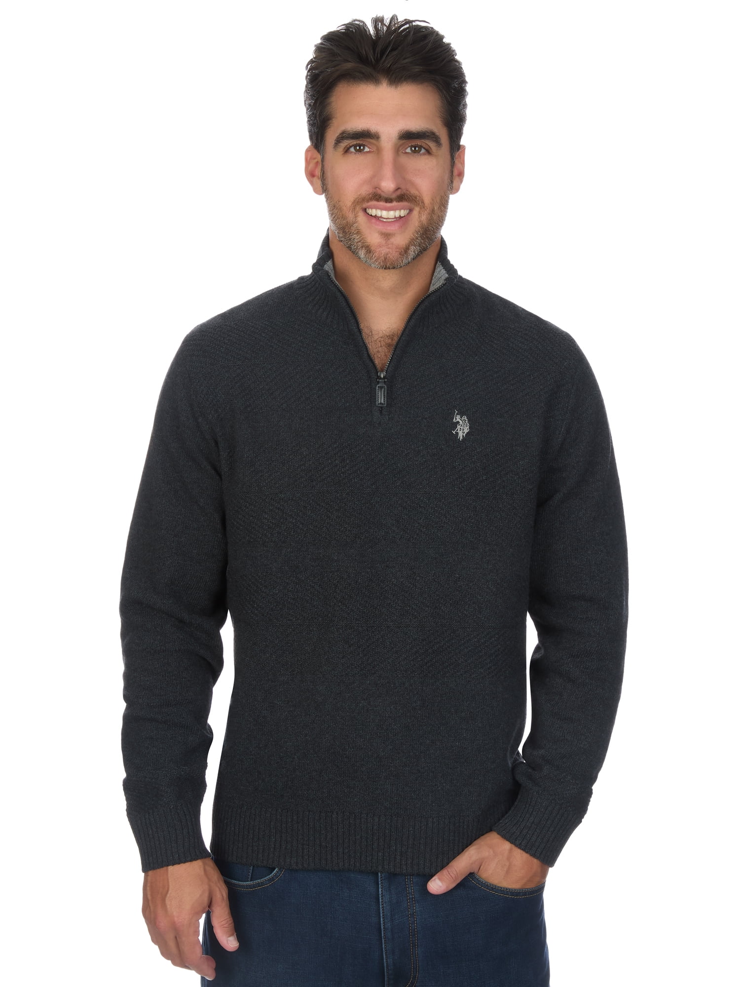 U.S. Polo Assn. men's Textured Quarter Zip Sweater - Walmart.com