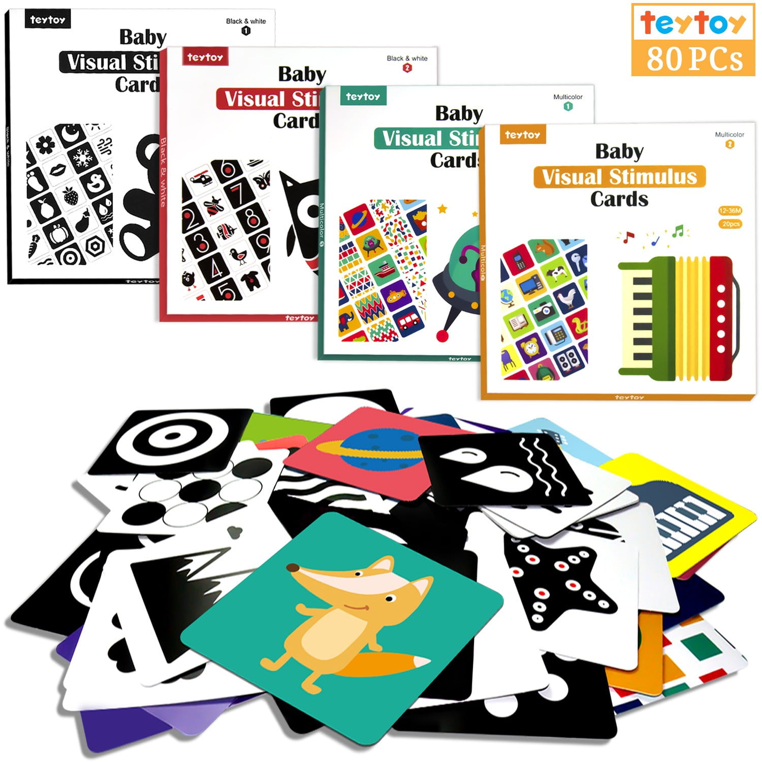 TEYTOY High Contrast Baby Flashcard, 80 PCS 160 Page Black White ...