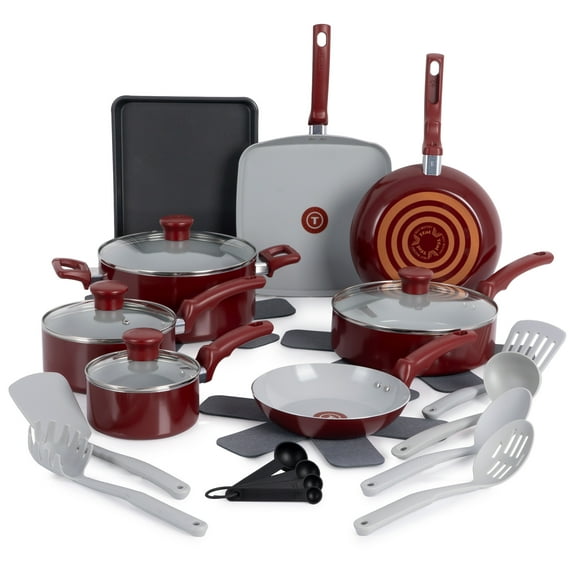 T-fal Kitchen Solutions Ceramic, 22 Piece Cookware Set, Red - Walmart.com