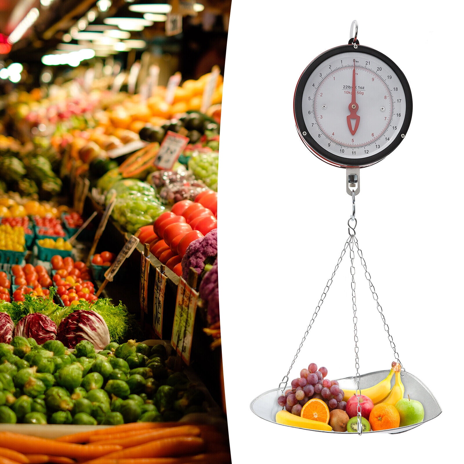 TFCFL 10kg/22lbs Double-sided Dial Hanging Scale Supermarkets Circular ...