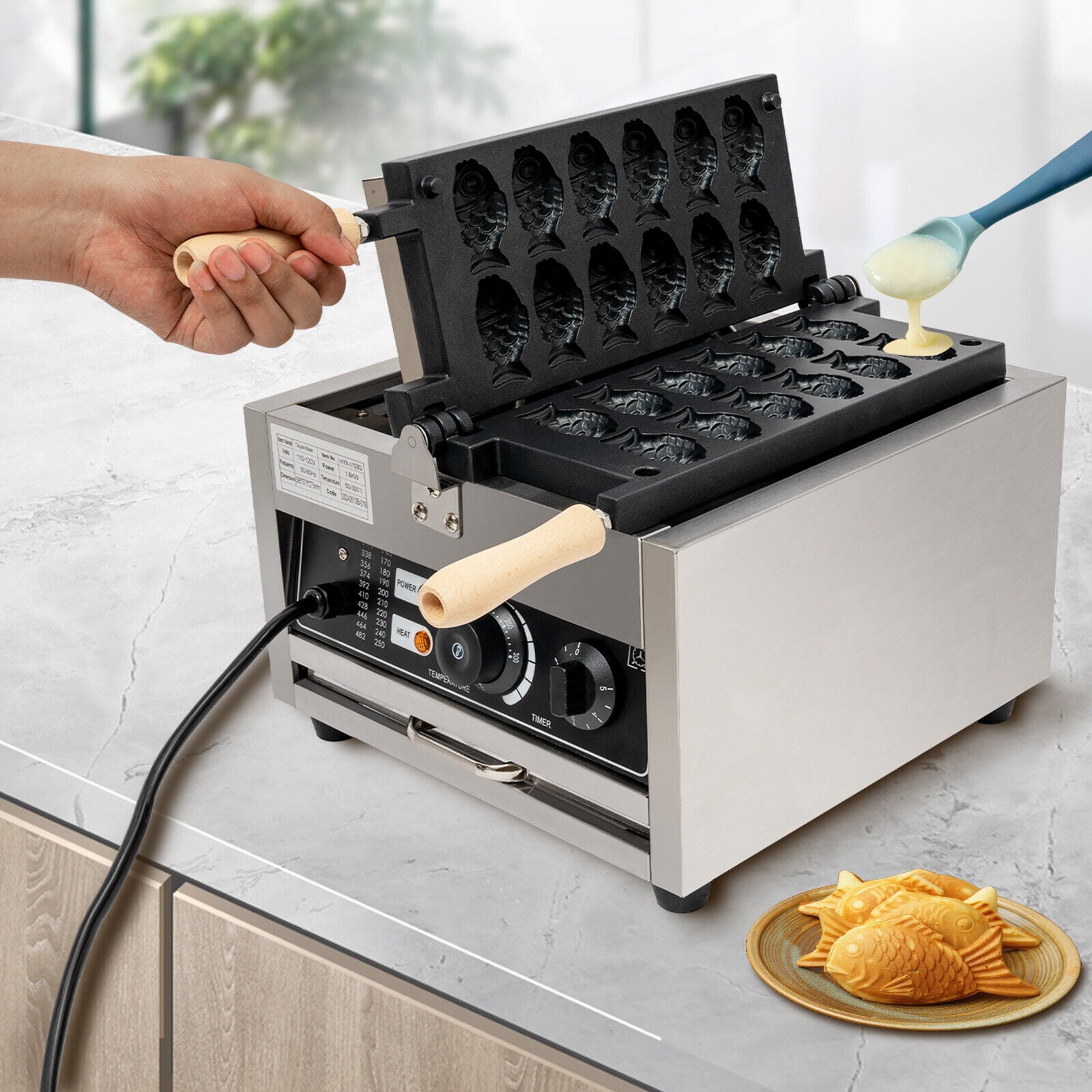 TFCFL 1800W Desktop Mini Fish-Shaped Waffle Making Machine Electric ...