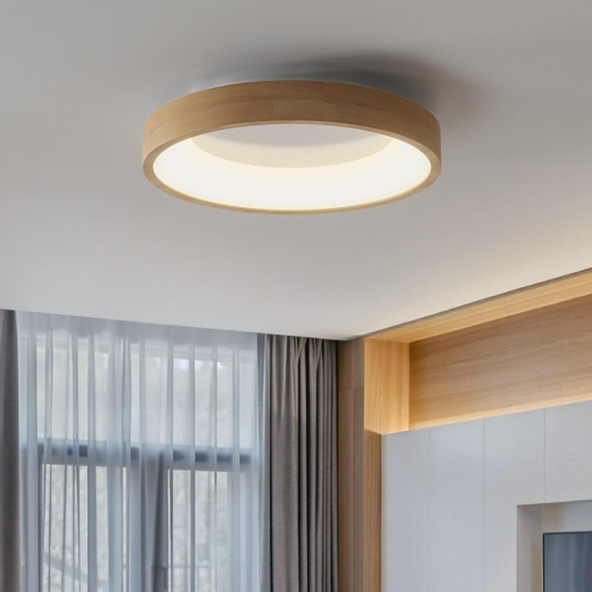 TFCFL 19 inch Wood-Grain LED Close to Ceiling Light, Acrylic Flush ...