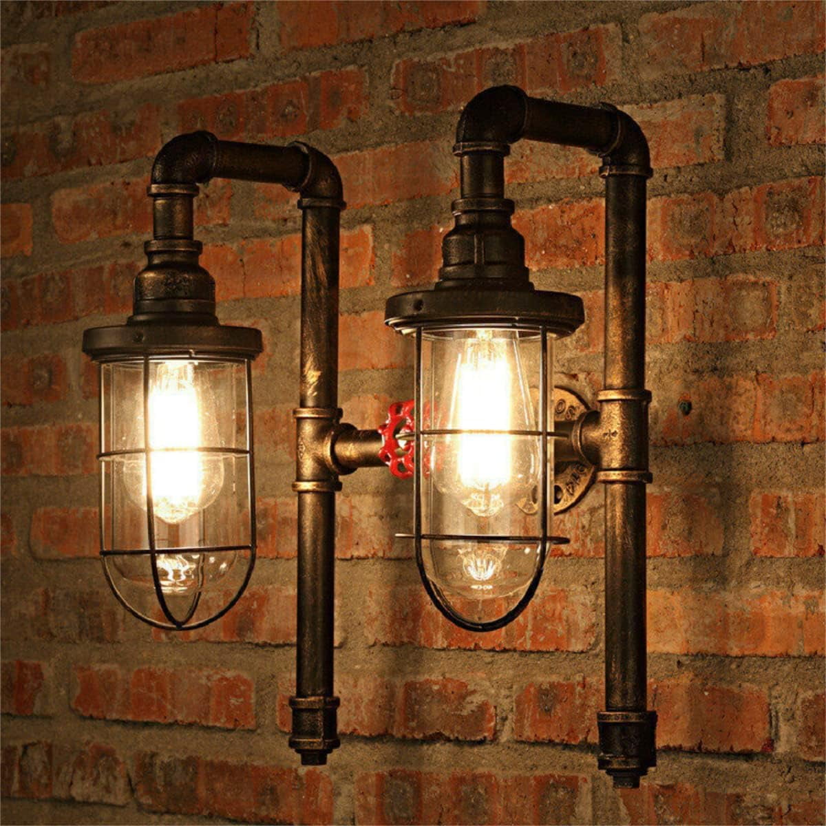 TFCFL 2 Light Vintage Steampunk Wall Light, Retro Wall Sconce Light Industrial Water Pipe Wall ...