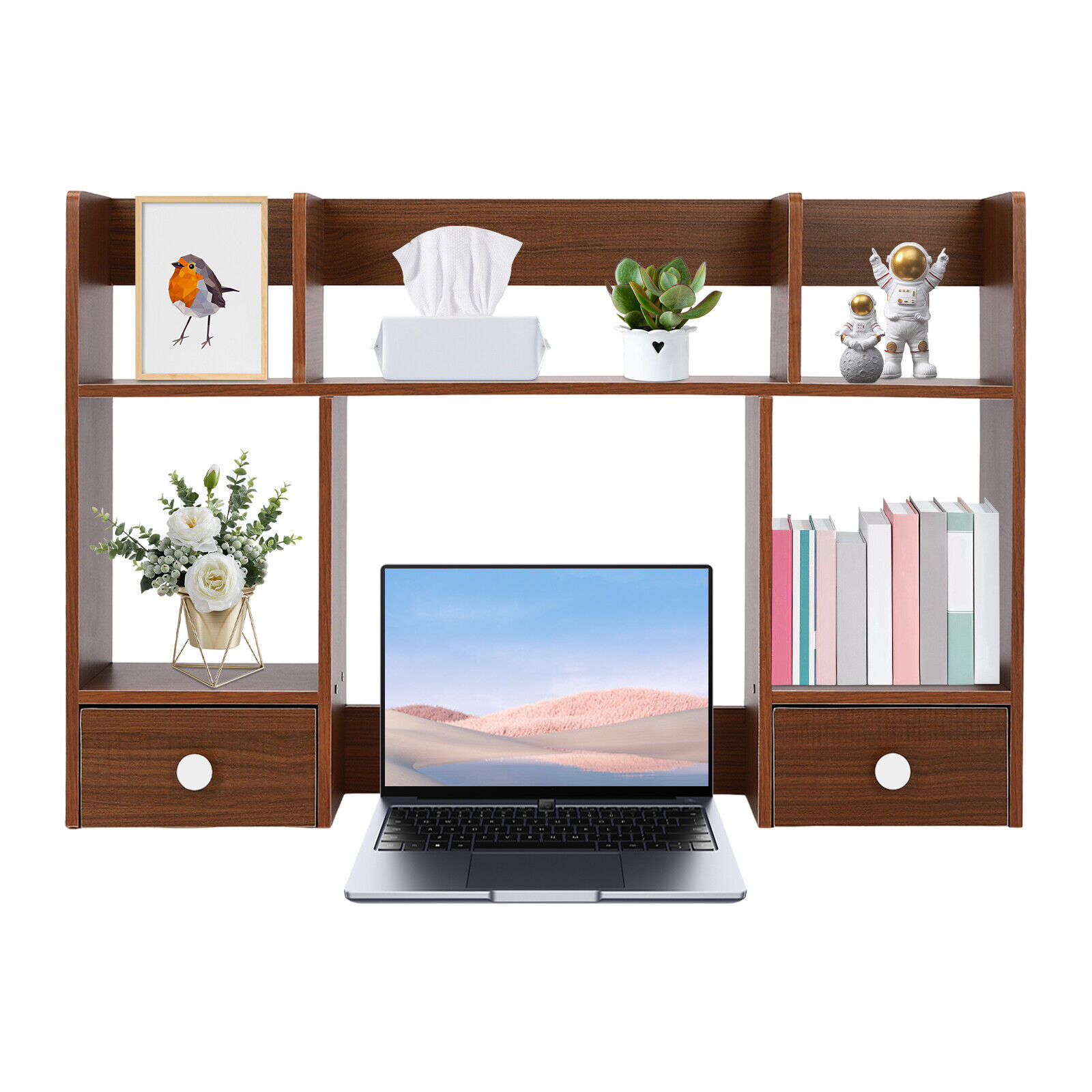 TFCFL 2-Tier Desktop Organizer Shelf Open Bookshelf Office Table ...