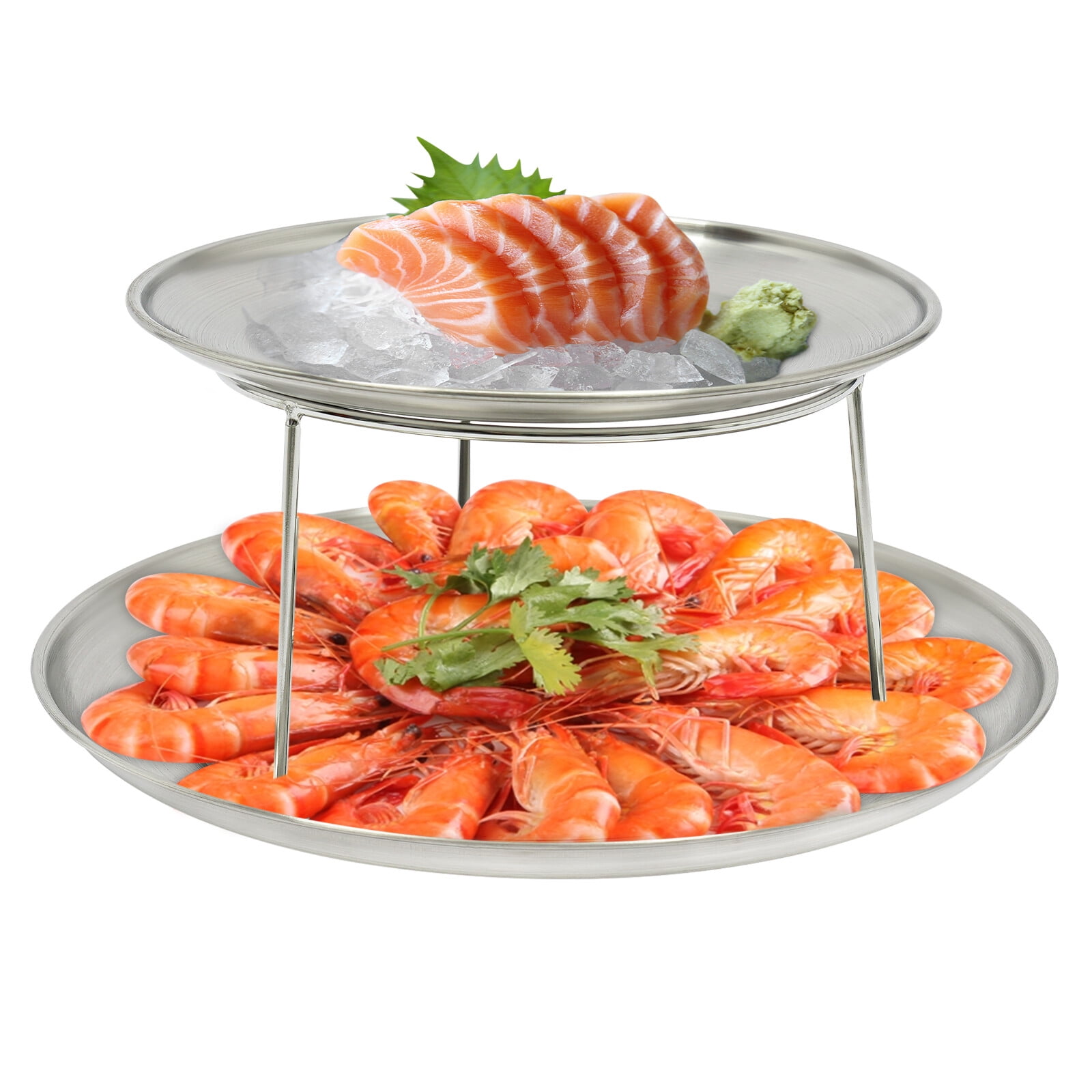 TFCFL 2 Tier Food Serving Riser Seafood Plate Round Plate Rack Silver ...