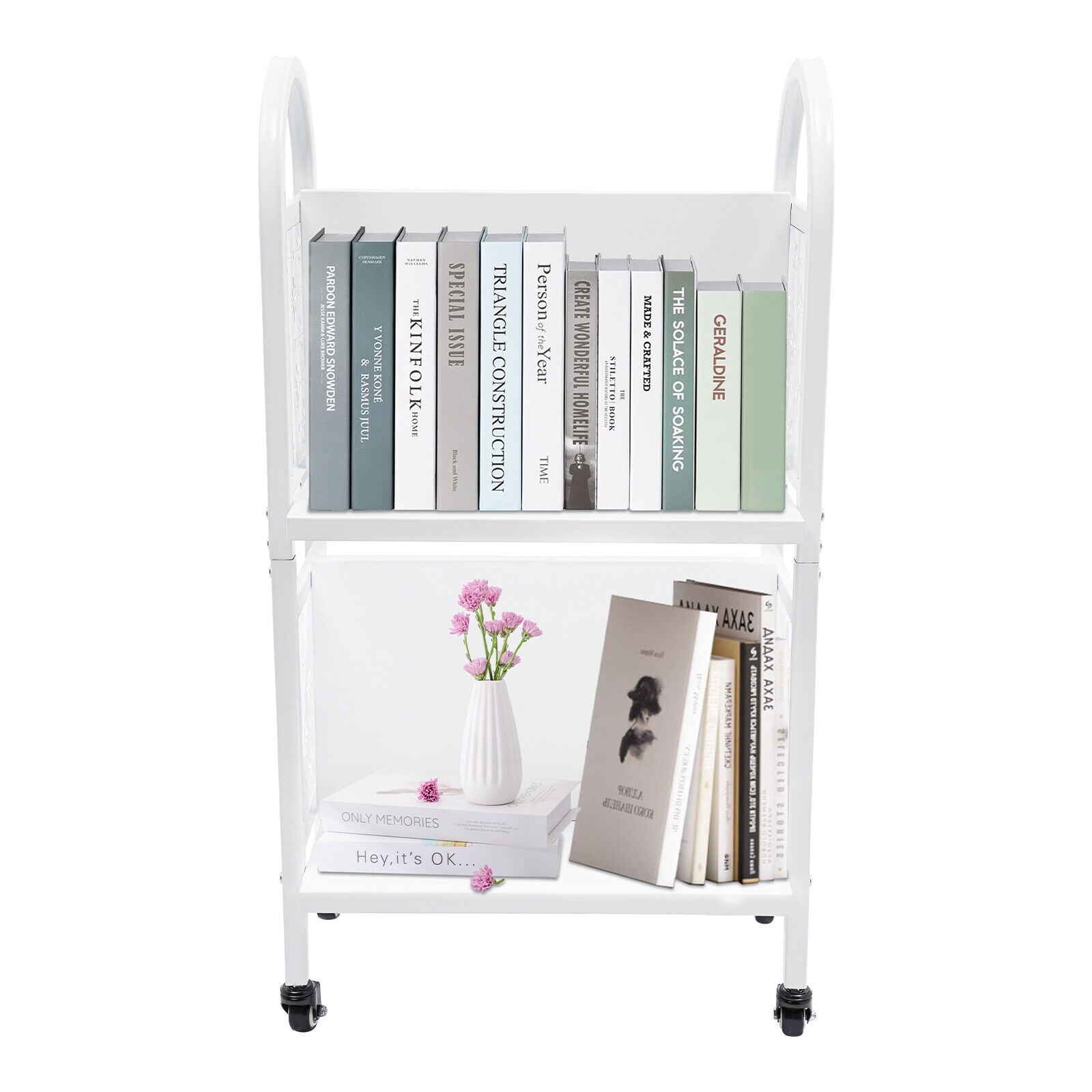 TFCFL 2-Tiers Rolling Book Cart Mobile Book Truck Library Book Storage ...