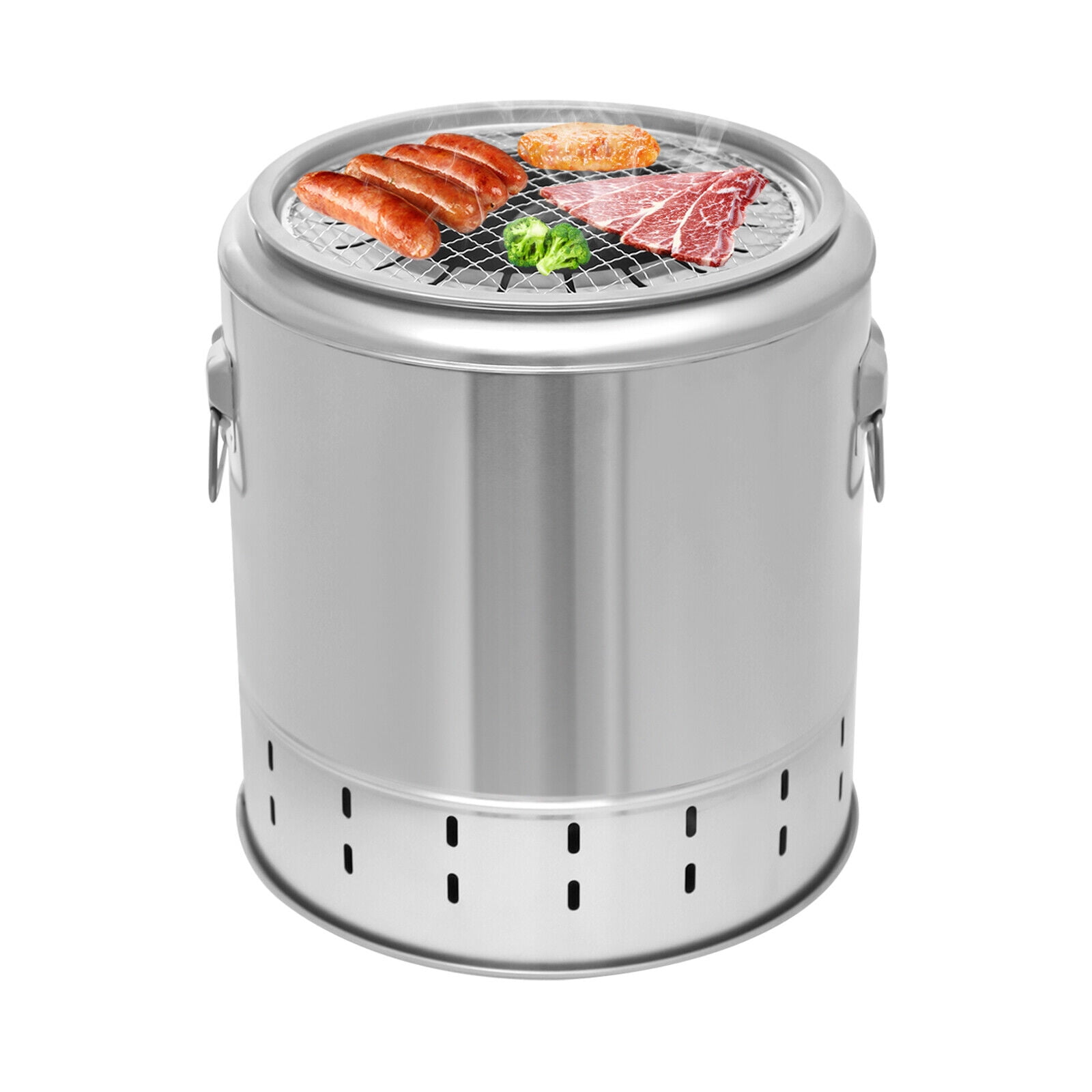TFCFL 2 in 1 BBQ Bucket Charcoal Grill Portable Stainless Cylindrical Smokeless Barbecue Barrel ...