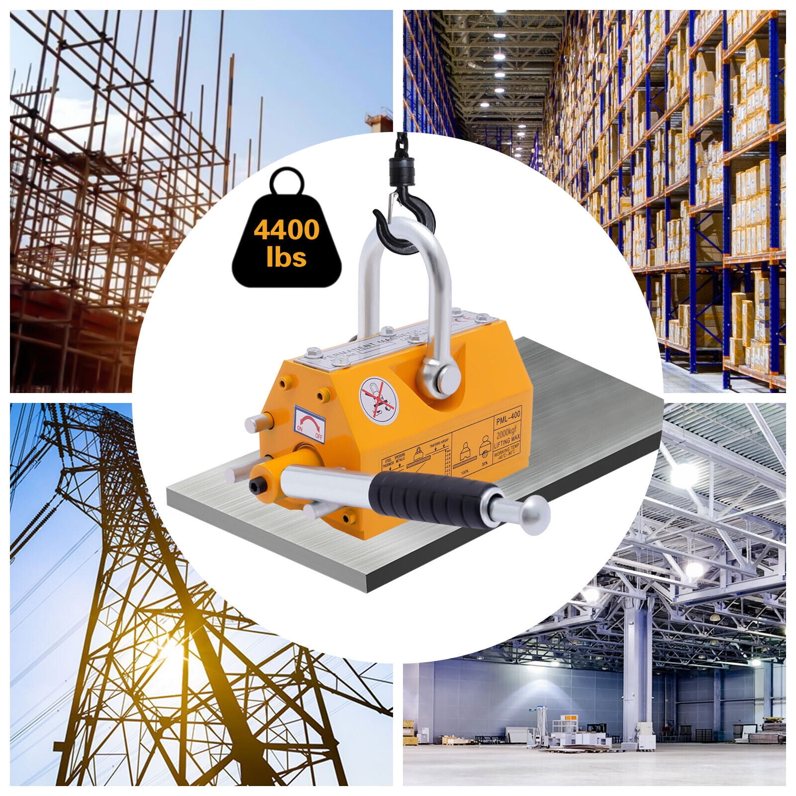 TFCFL 2000kg/4400lbs Steel Plate Magnetic Lifter Metal Lifting Magnet ...