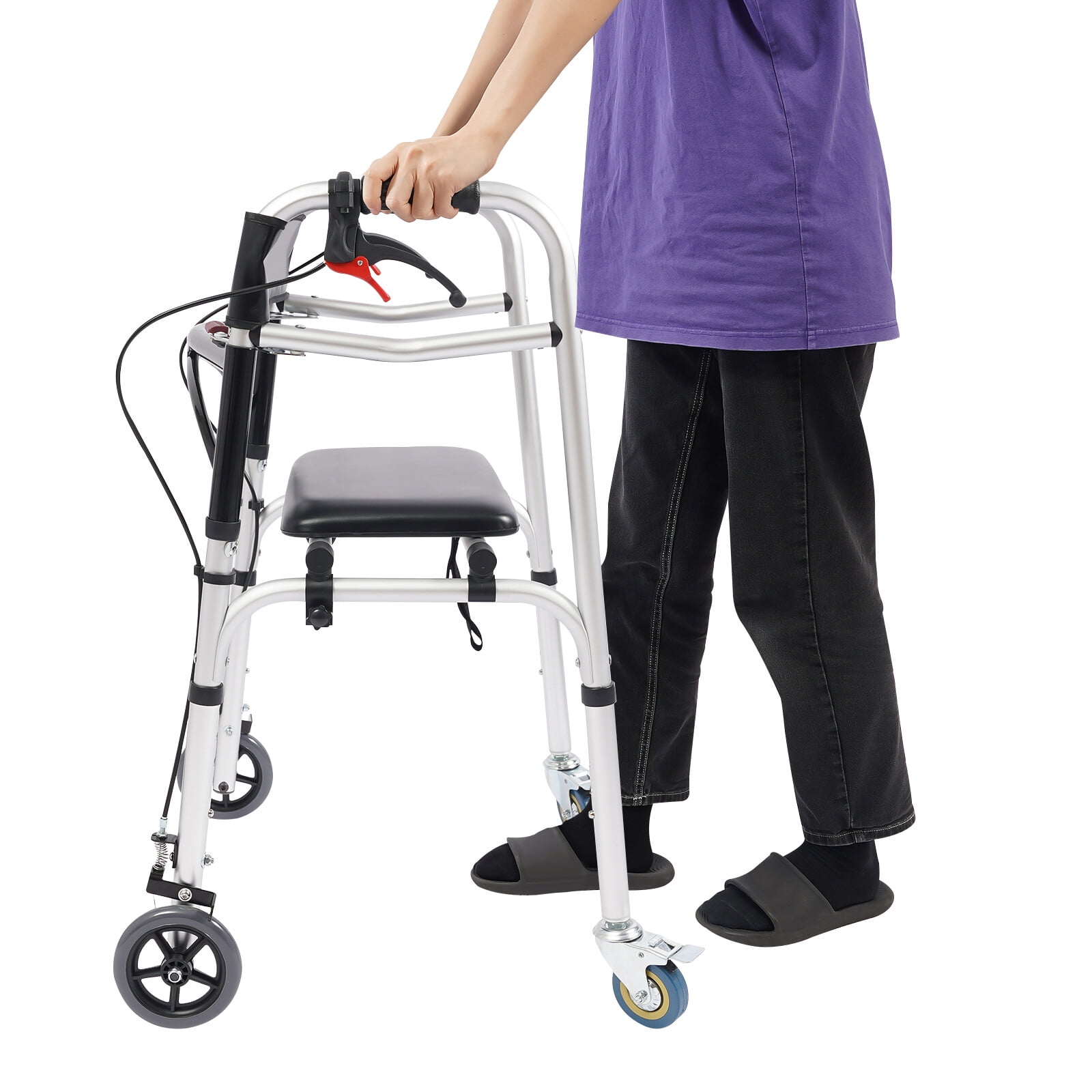 TFCFL 200kg/440lbs Foldable Walker Chair Height Adjustable Folding Walker Lockable Walking Aid ...