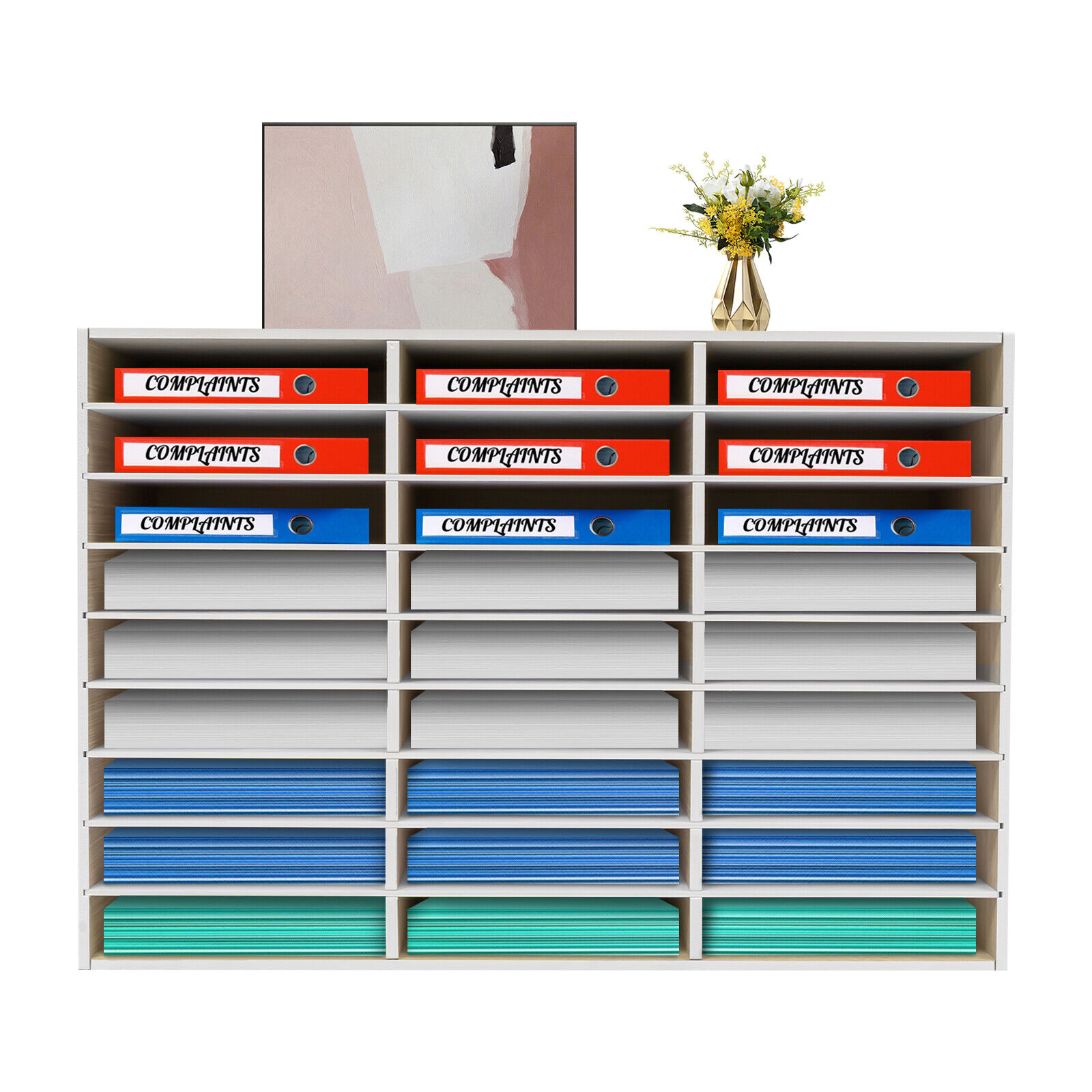 TFCFL 27-Slot Desktop Literature Organizer Adjustable File Sorter Rack ...