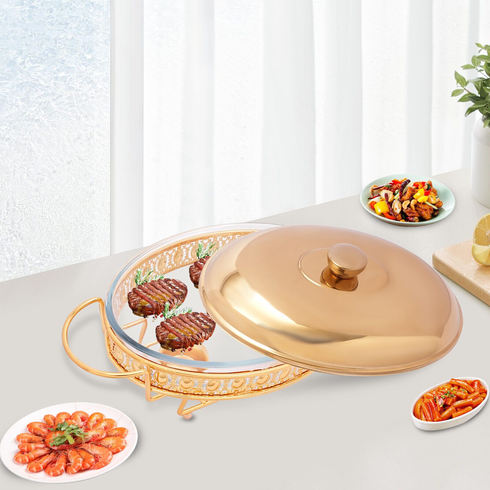 TFCFL 2L Buffet Serving Chafer Gold/Silver Oval Food Warmer Chafing ...