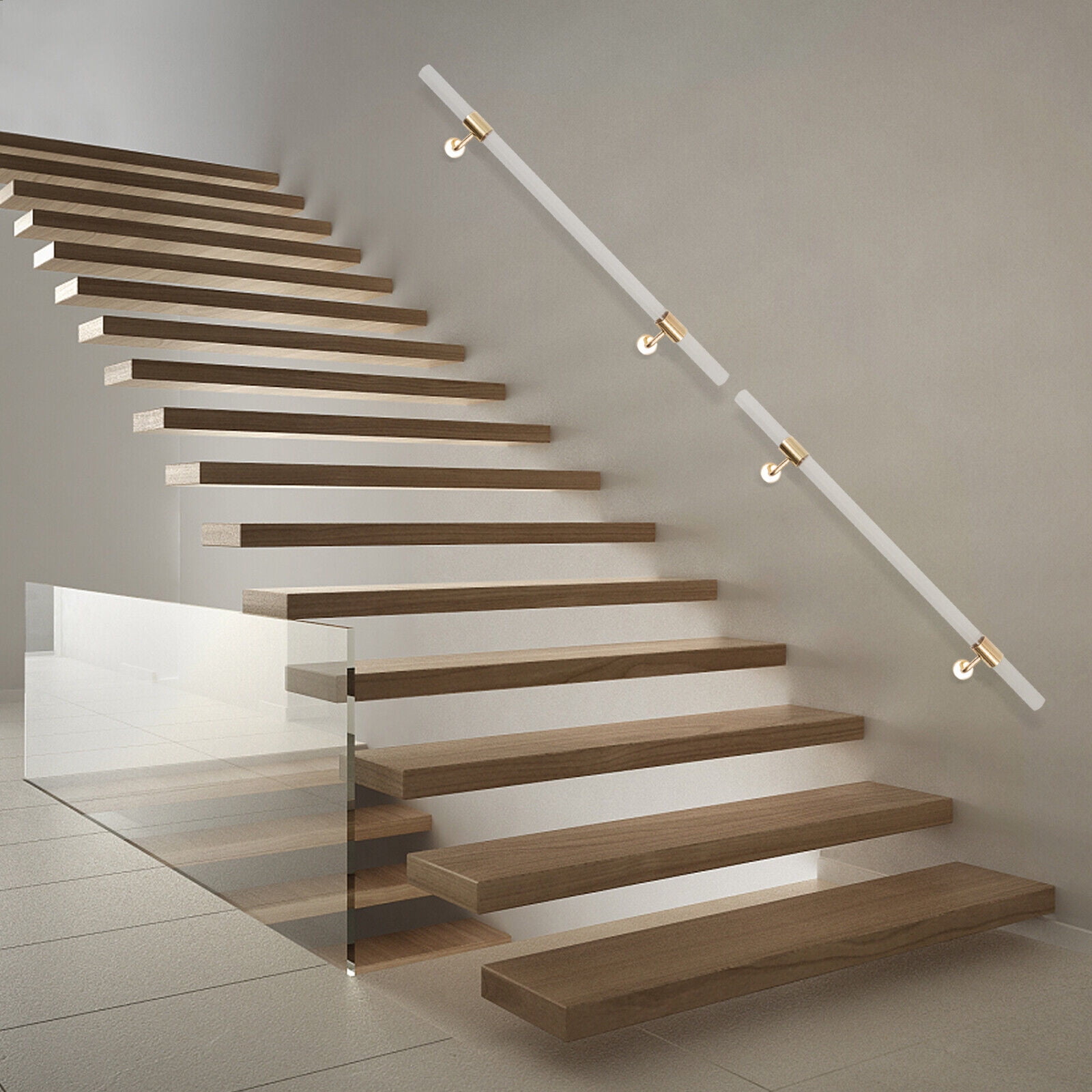 TFCFL 3.3ft Pair Acrylic Handrail for Indoor Stairs Wall Mount Railing ...