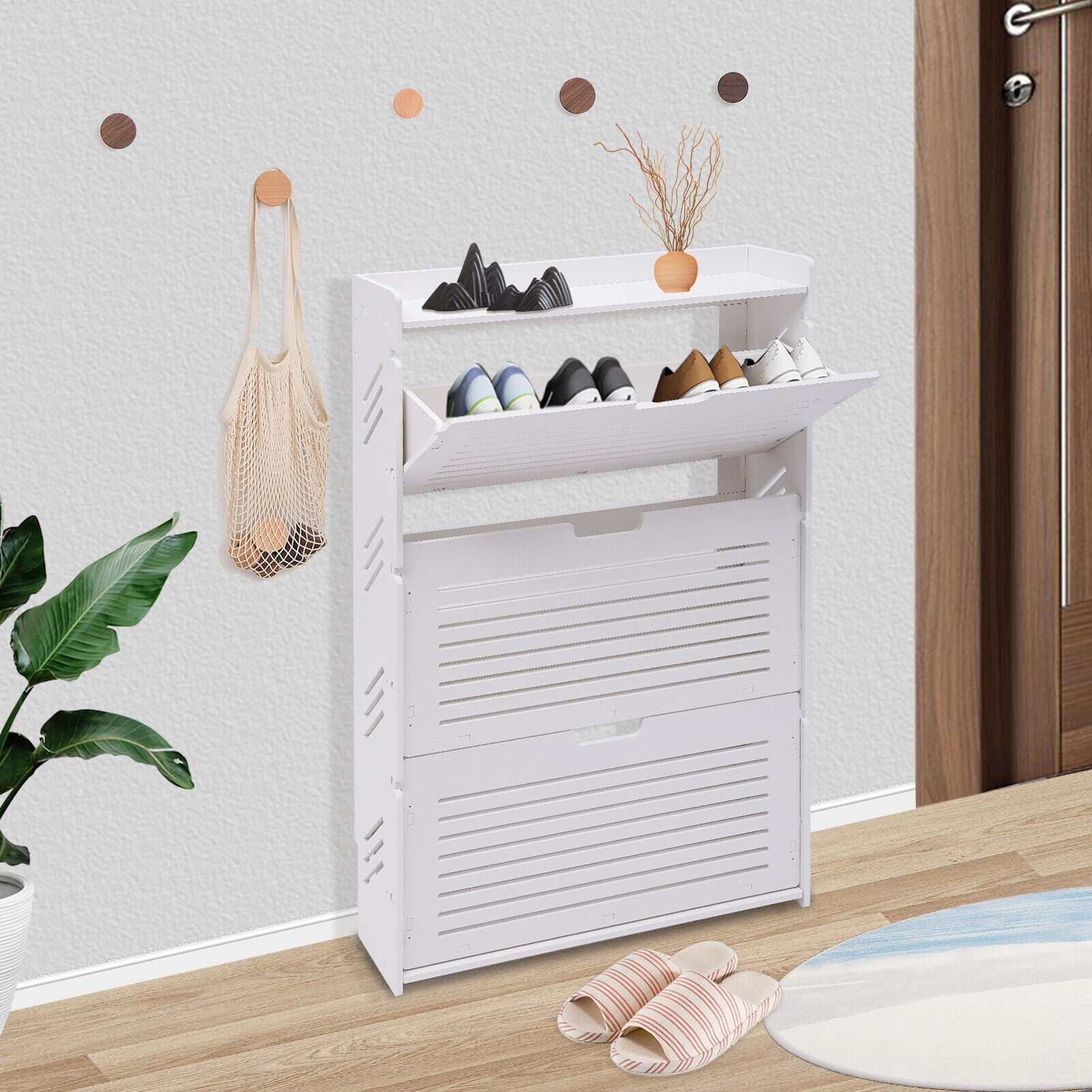 TFCFL 3 Layer Shoe Storage Cabinet Organizer Boots Holder White Shoe ...