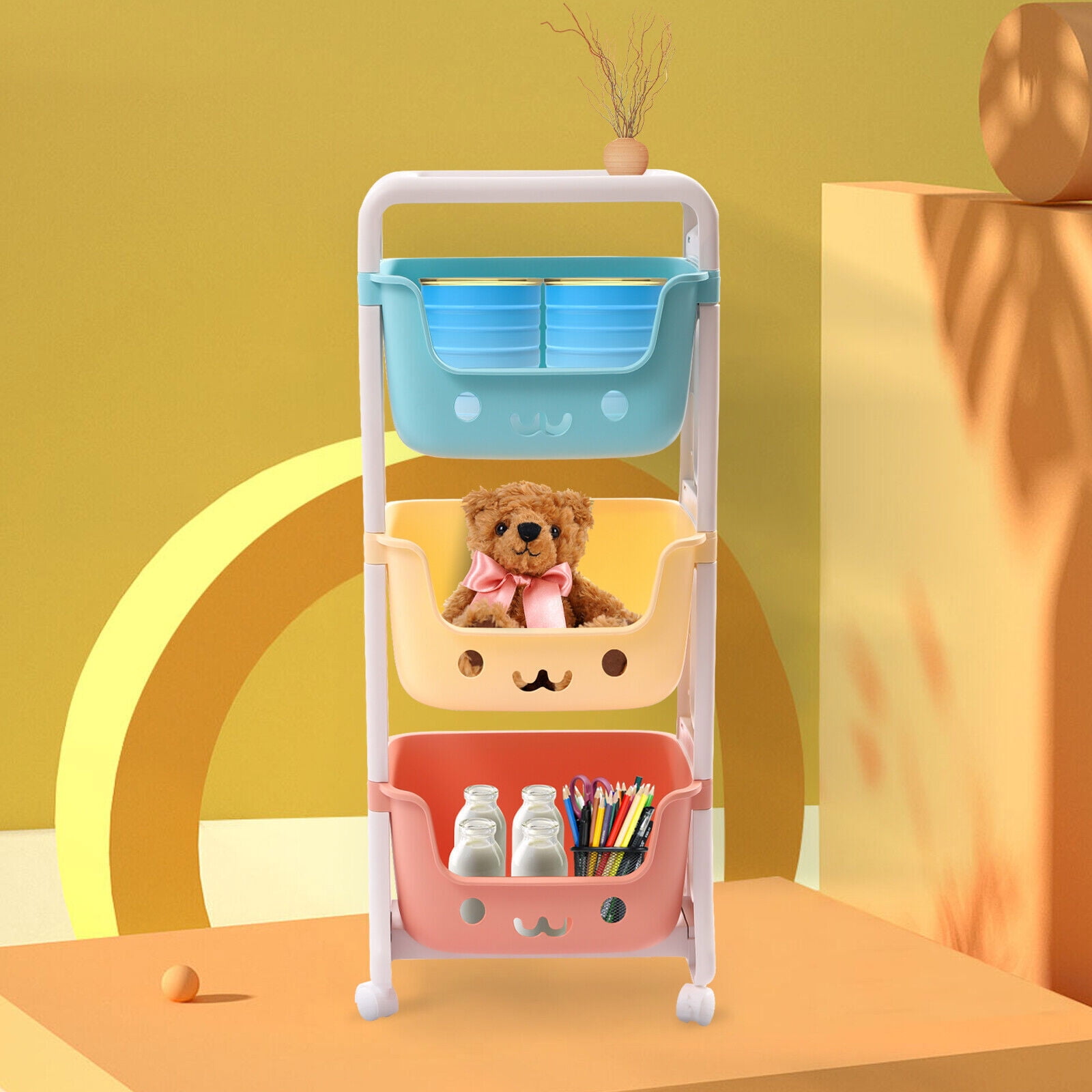 TFCFL 3-Tier Rolling Cart Kids Playroom Decor Doll Activity Rack Shelf ...