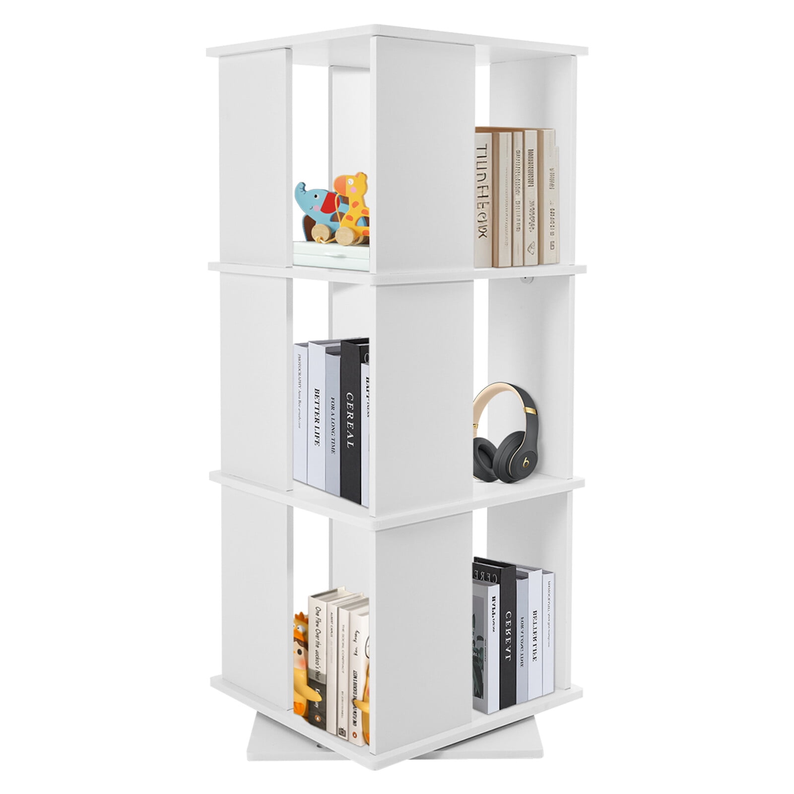 TFCFL 3 Tiers White 360° Revolving Bookcase Rotating Bookshelf Display ...
