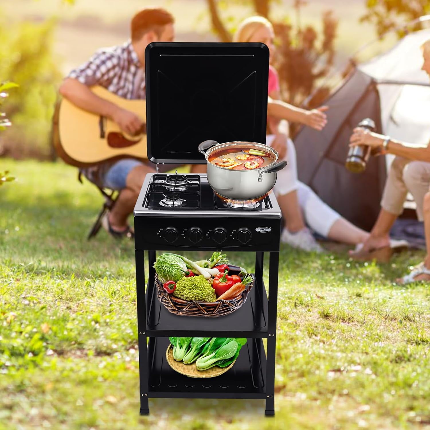 TFCFL 4 Burner Gas Stove, Portable Propane Stove with Support Leg ...