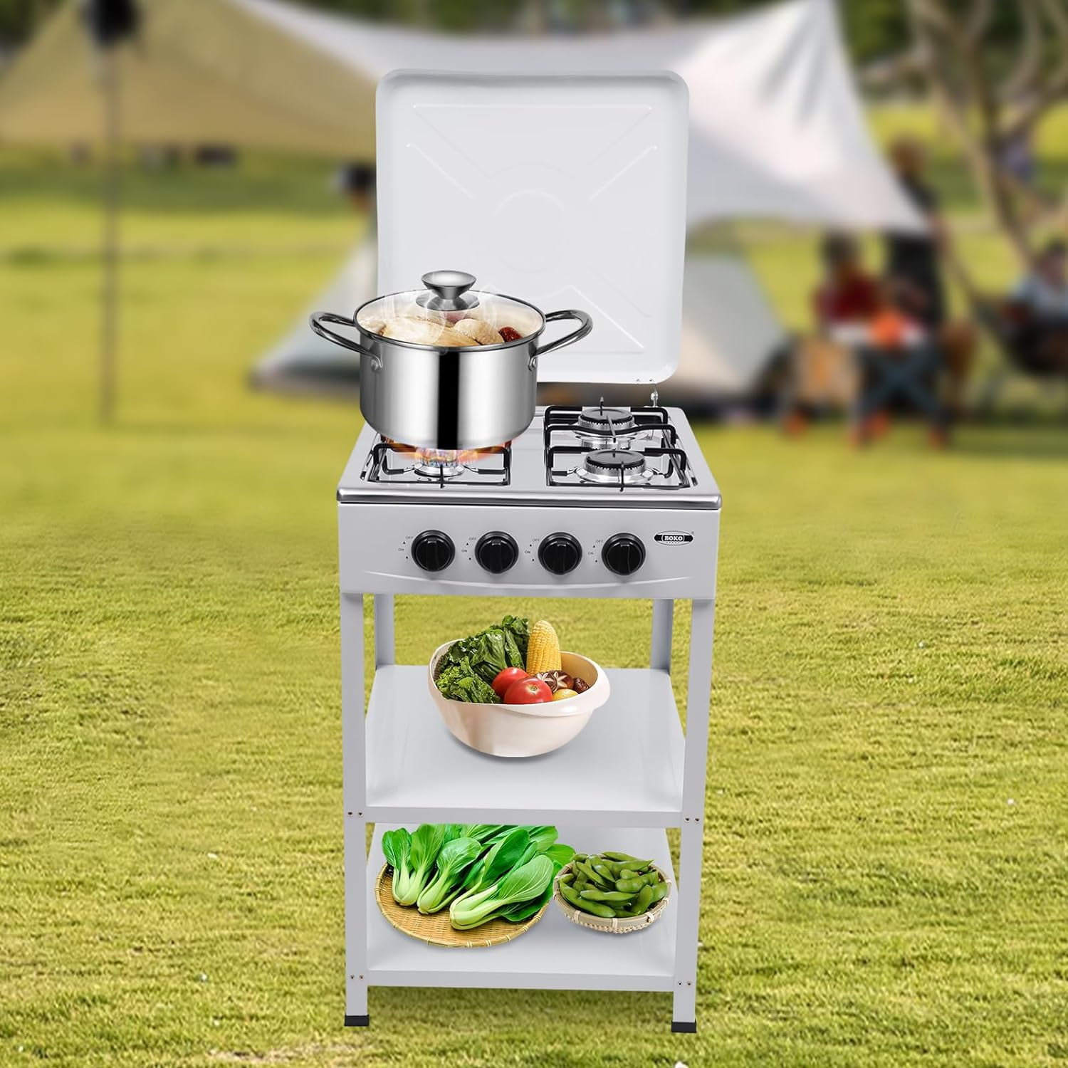TFCFL 4 Burner Gas Stove, Portable Propane Stove with Support Leg Stand ...