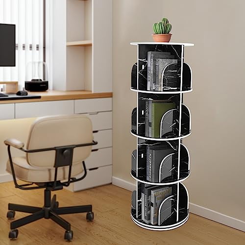 TFCFL 4 Tier Rotating Bookshelf,360° Revolving Bookcase Corner PVC Wood ...