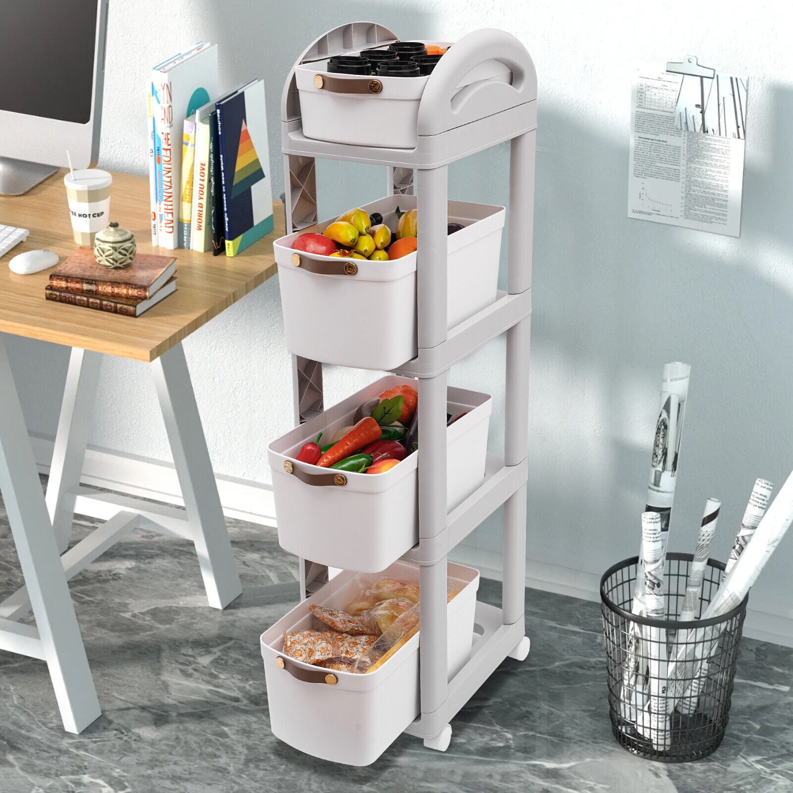 TFCFL 4 Tier Storage Rack Grey Pull-out Drawer Movable Multifunction ...