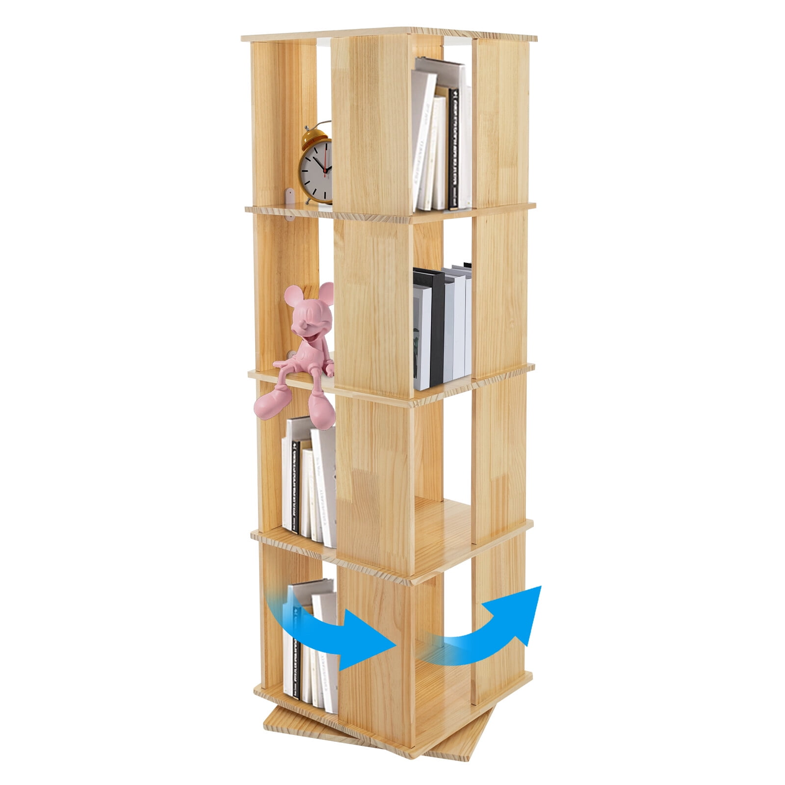 TFCFL 4 Tiers Rotating Bookshelf Open Shelf Magazine Book Storage ...