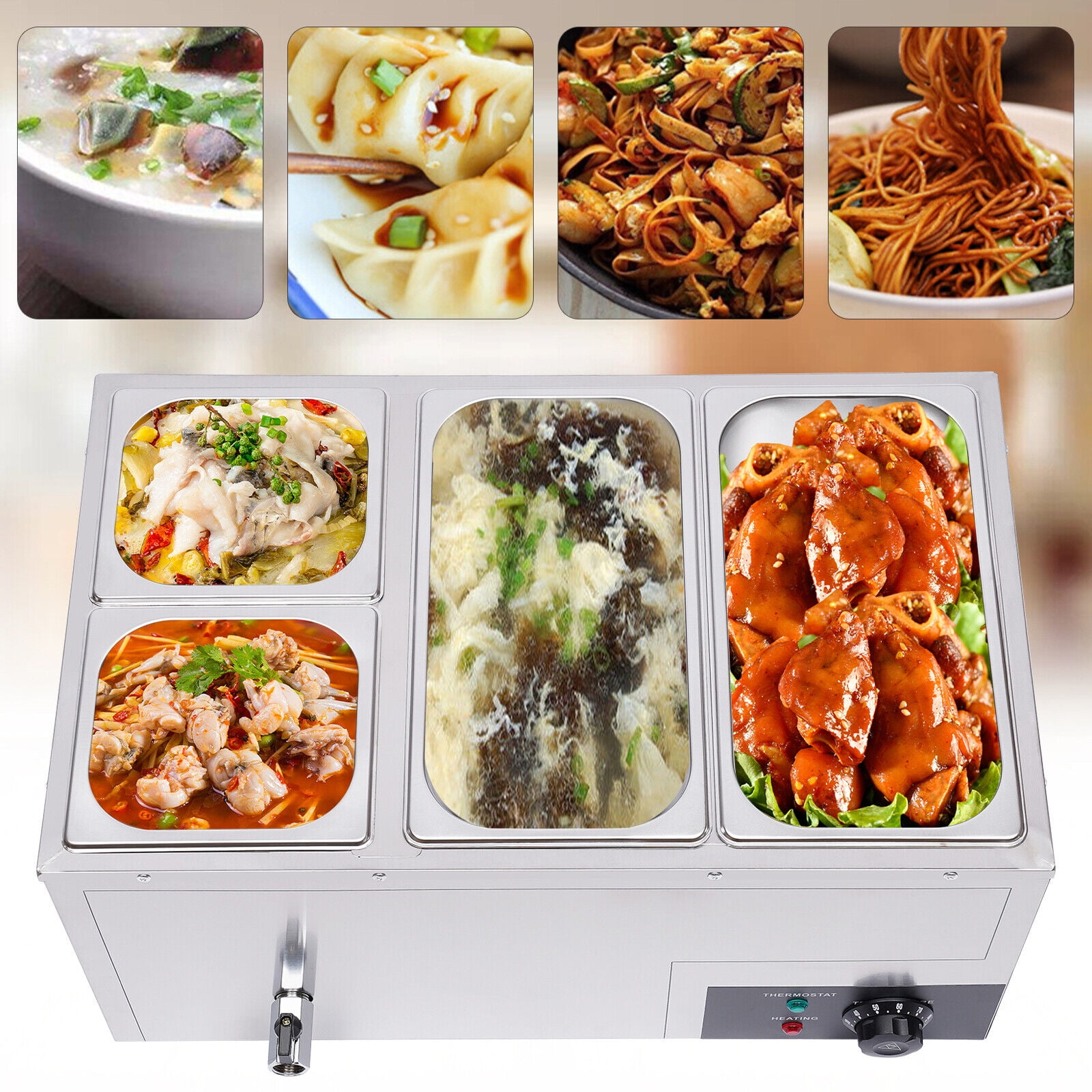 TFCFL 4-pan Commercial Buffet Food Warmer Intelligent Thermal Soup Bain ...