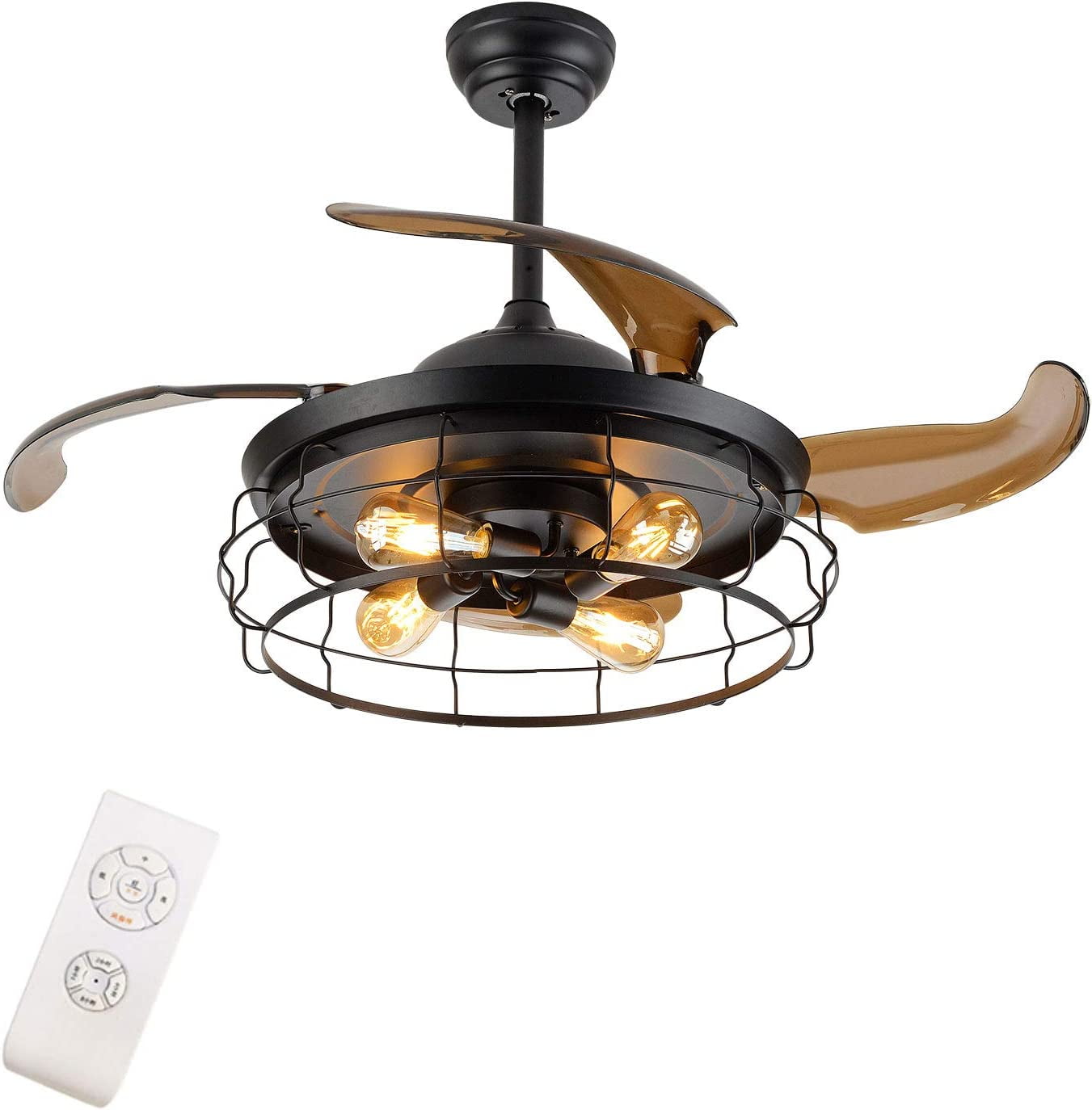 TFCFL 42 inch Retractable Industrial Retro Ceiling Fan with Lights and ...