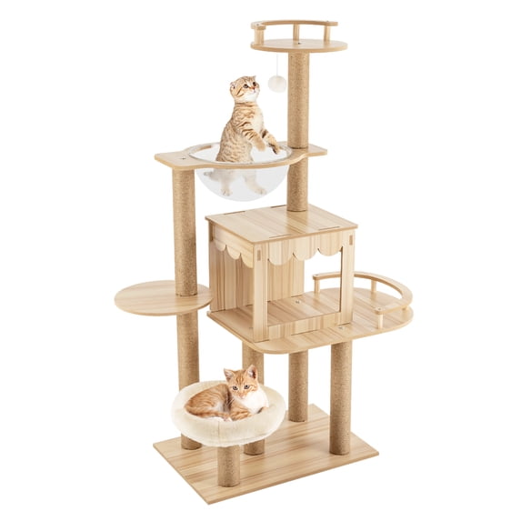 TFCFL 52'' Cat Tree Tower Wooden Kitty Climbing Tower Condo Cat House ...