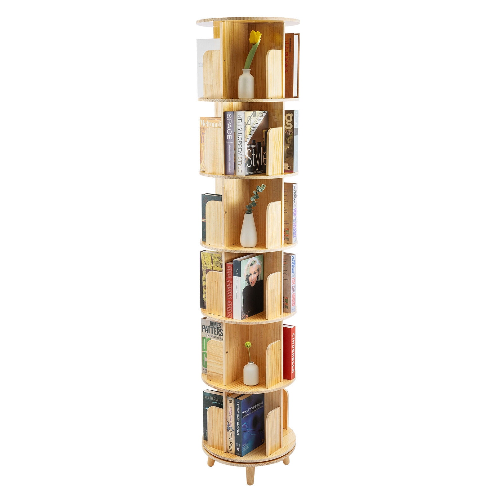 TFCFL 6 Tier Wood 360° Rotating Bookshelf Floor Standing Book Toys ...