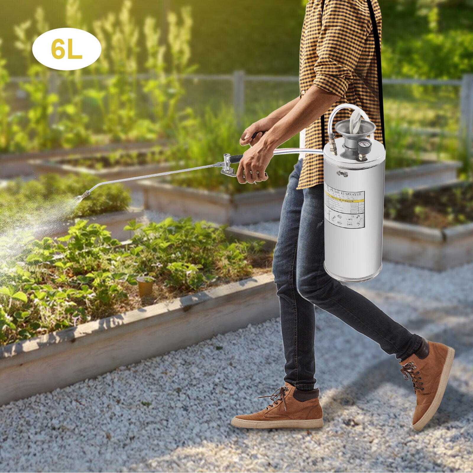 TFCFL 6L/1.5 Gallon Hand Stainless Steel Sprayer Gardening & Sanitizing ...