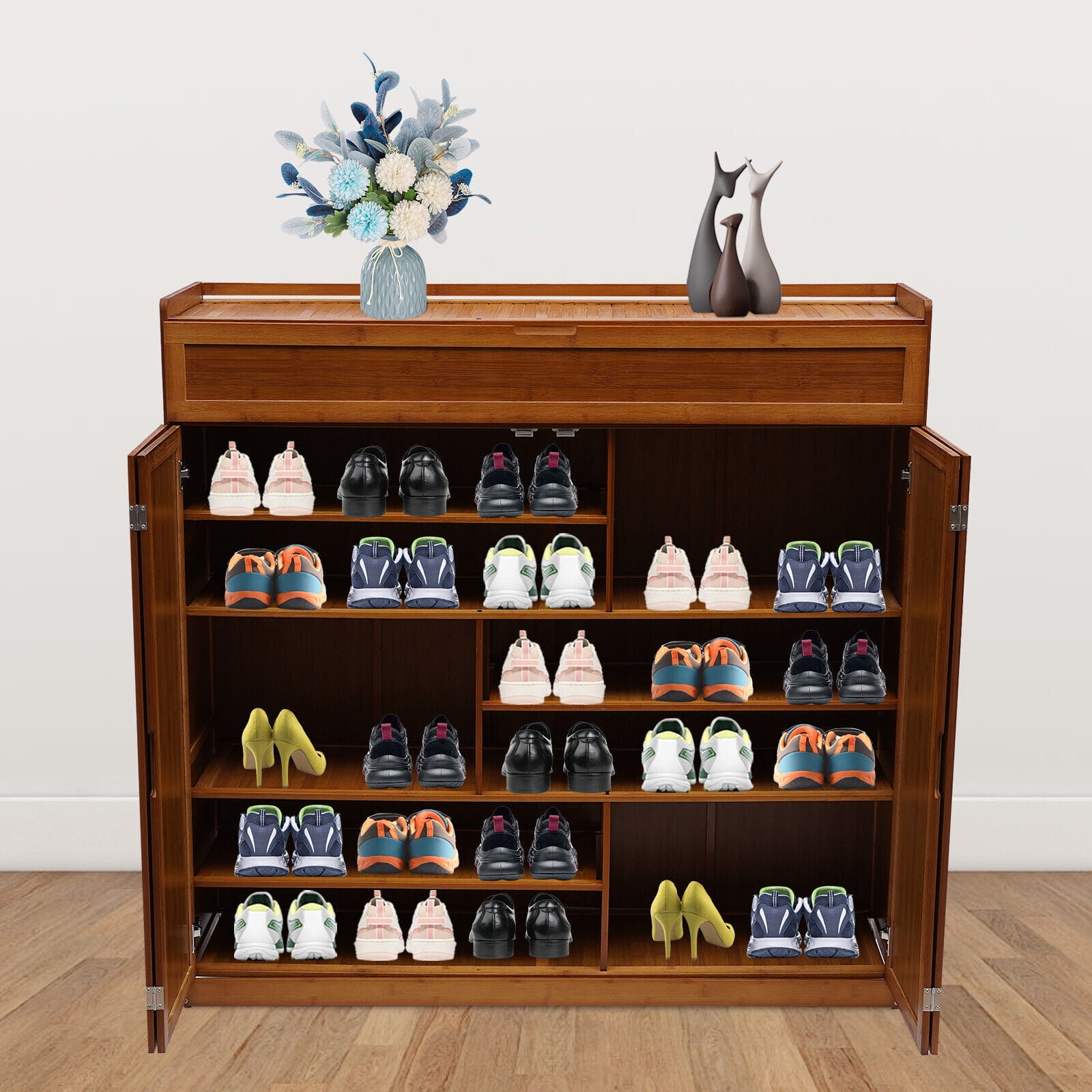 TFCFL 7 Layers Bamboo Shoe Storage Cabinet Entryway Hallway Boots Shoes ...