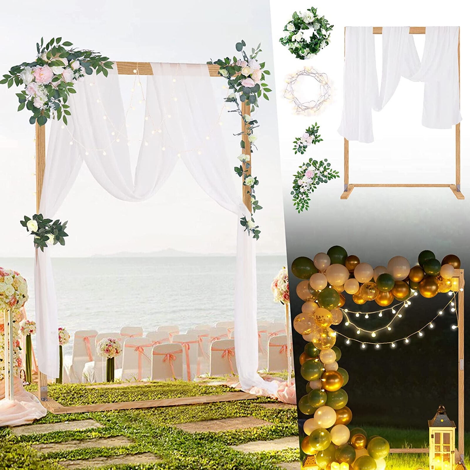 TFCFL 7ft Height Wooden Wedding Arch Backdrop Stand for Ceremony Garden ...