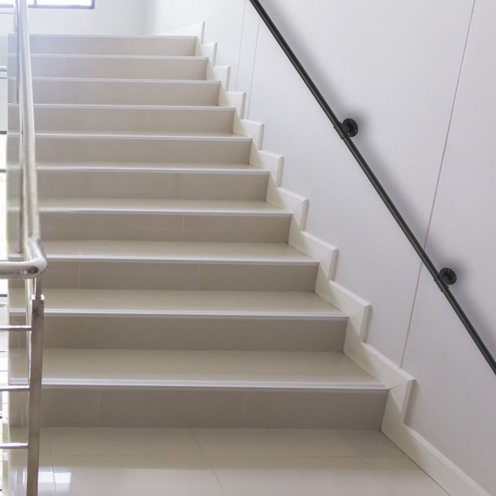 TFCFL 8/12 ft Stair Handrail Staircase Indoor Industrial Iron Pipe Grab ...