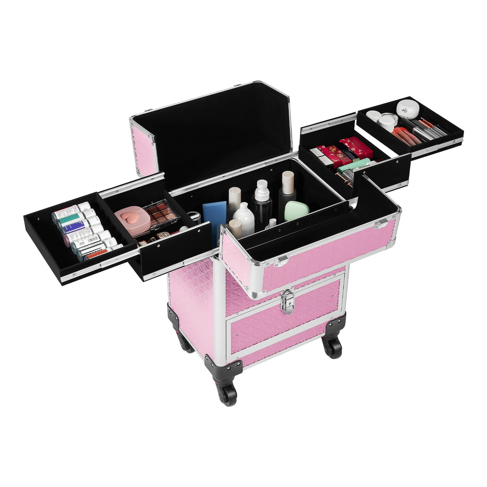 TFCFL Aluminium Hairdressing Trolley Professional Rolling Makeup Case ...