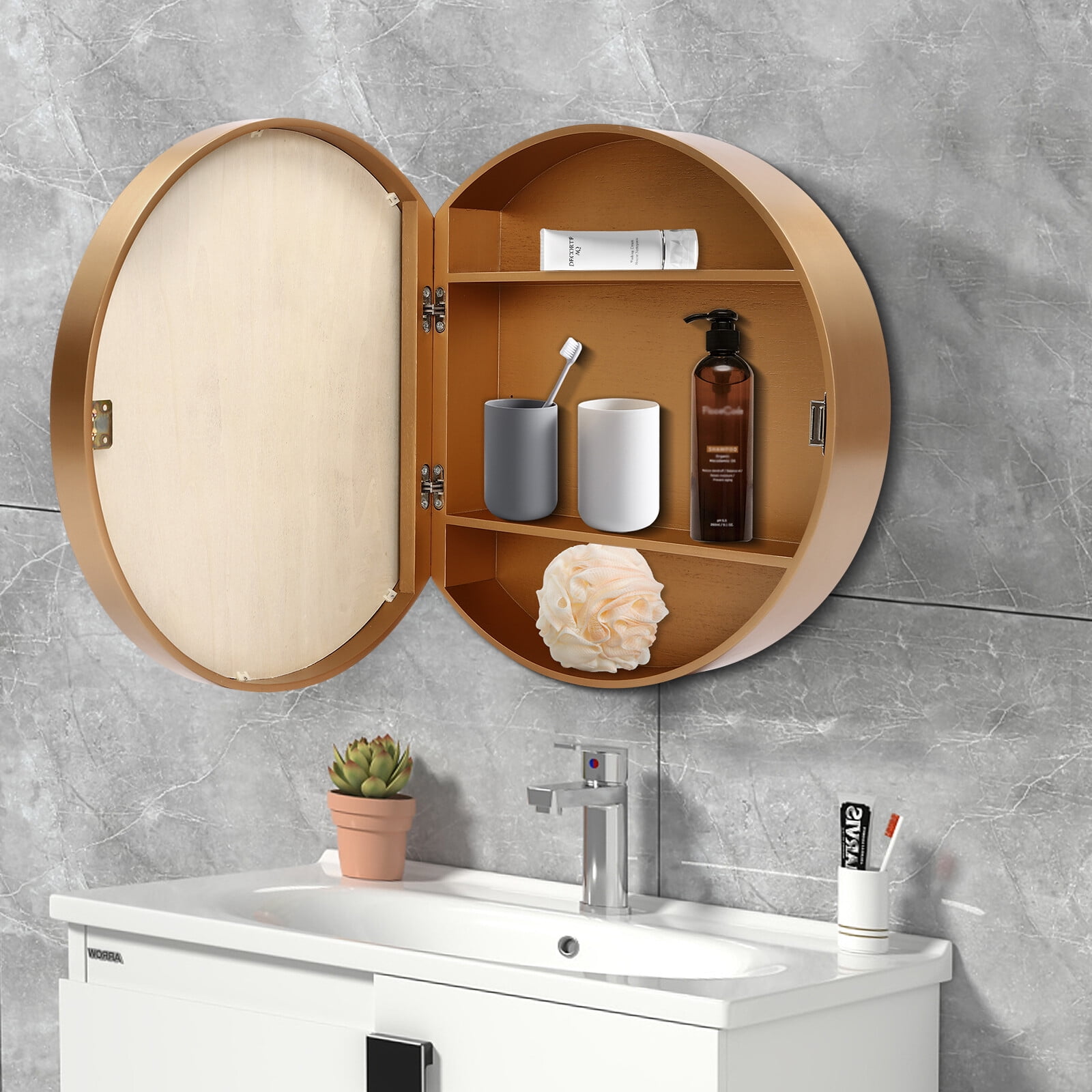 TFCFL Bathroom Wall-mounted Mirror Cabinet 19.6" Round Recessed Storage ...