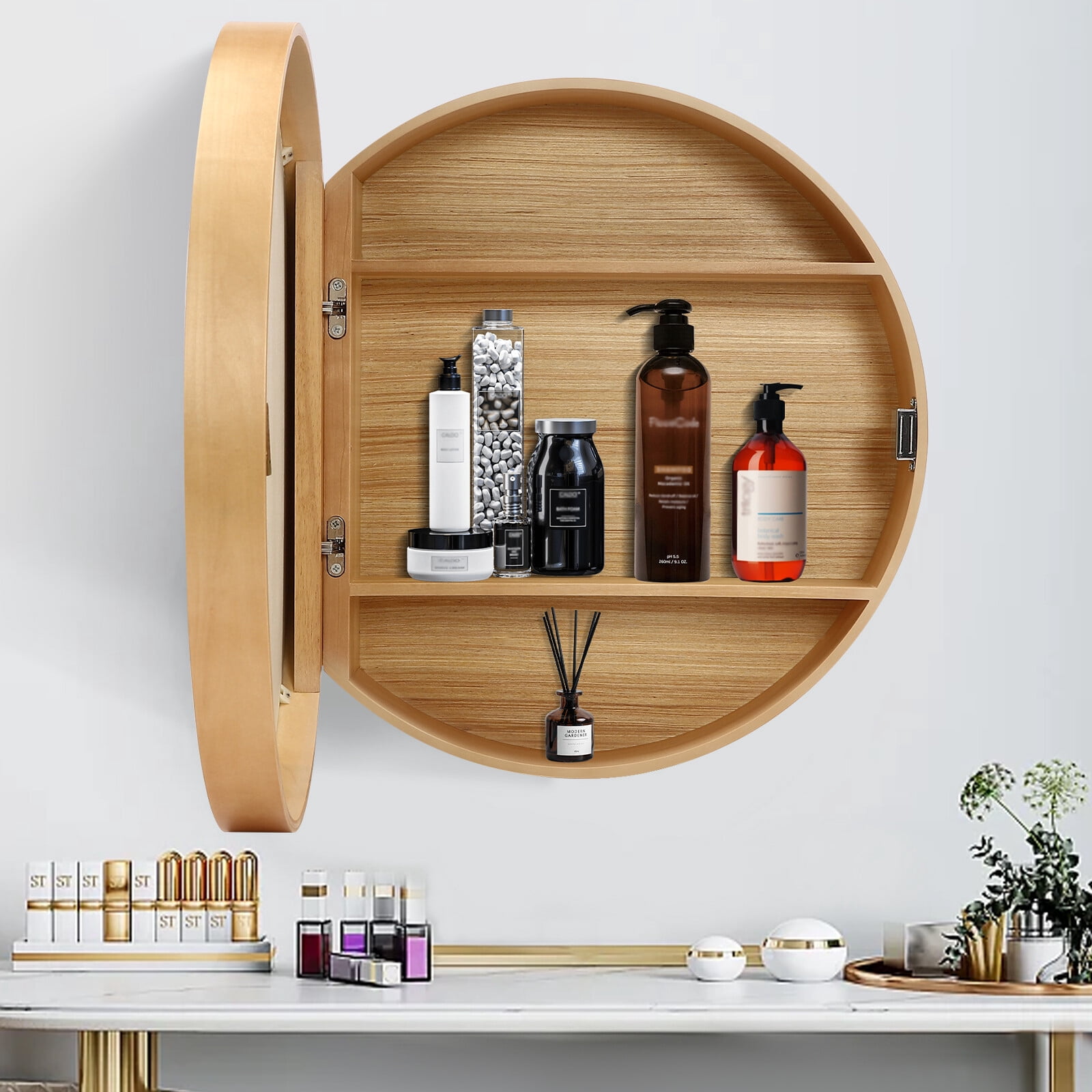 TFCFL Bathroom Wall-mounted Mirror Cabinet 19.6" Round Recessed Storage ...