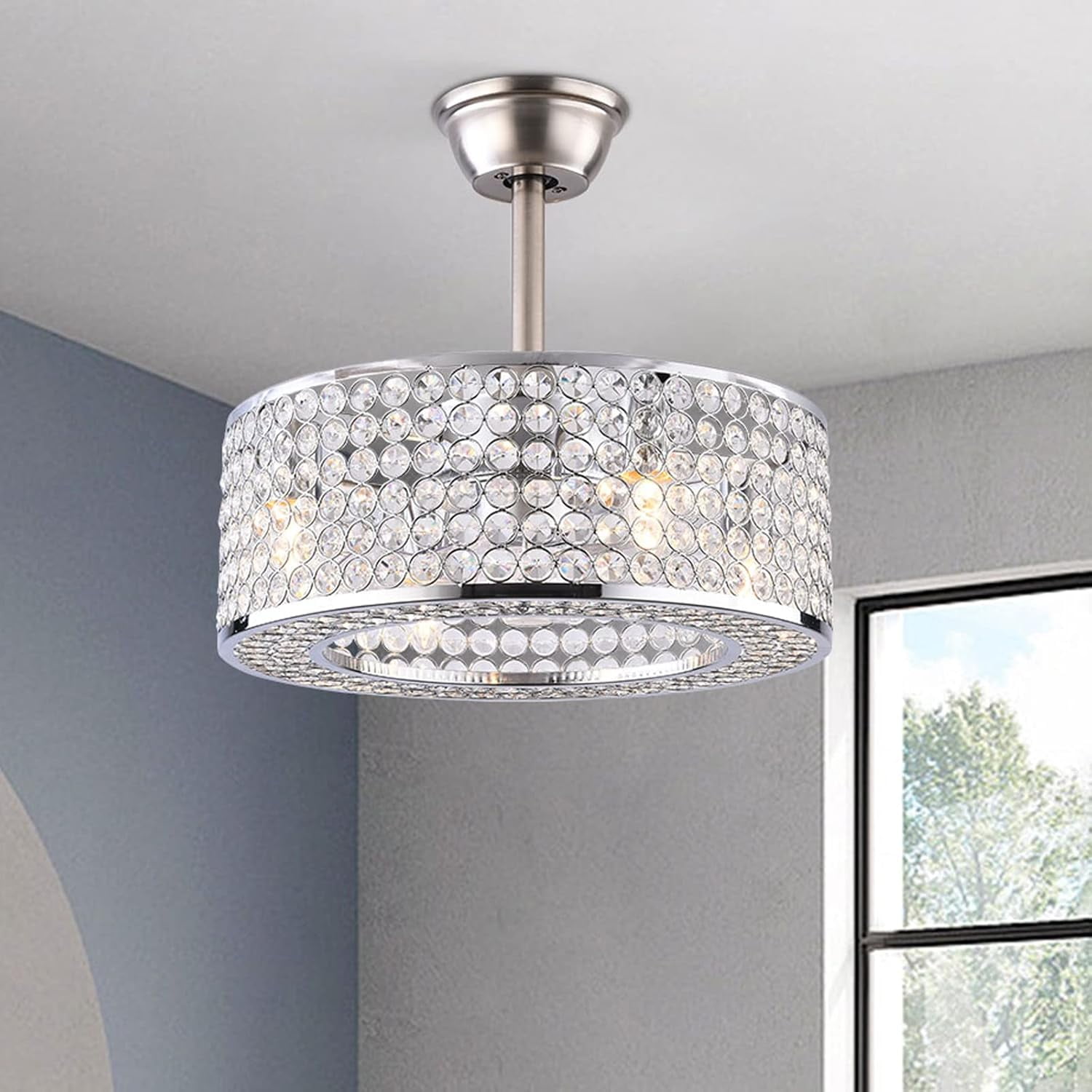 TFCFL Bladeless Ceiling Fan with Lights and Remote, 18 Inch Crystal ...