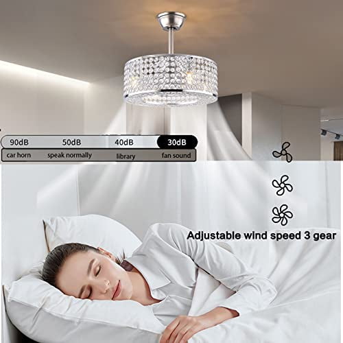 TFCFL Bladeless Ceiling Fan with Lights and Remote, 18 Inch Crystal ...