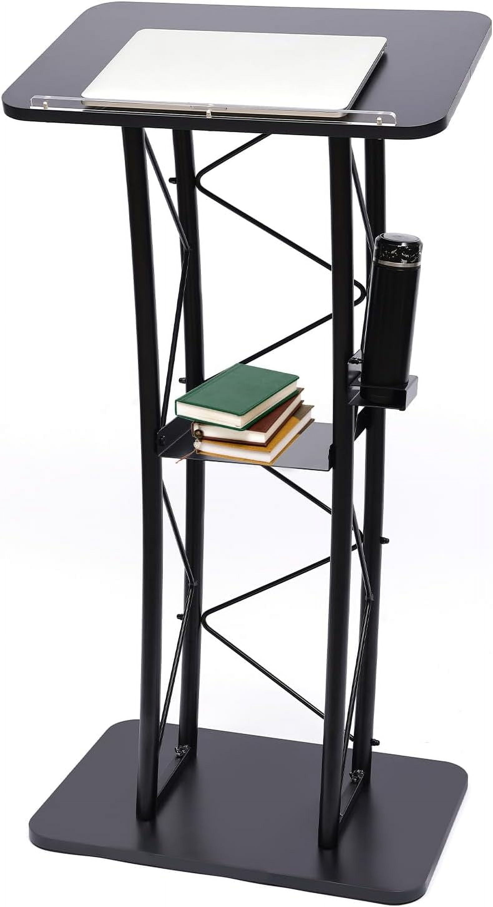 TFCFL Curved Podium Stand, Metal Black Podium for Classroom Stage Large ...