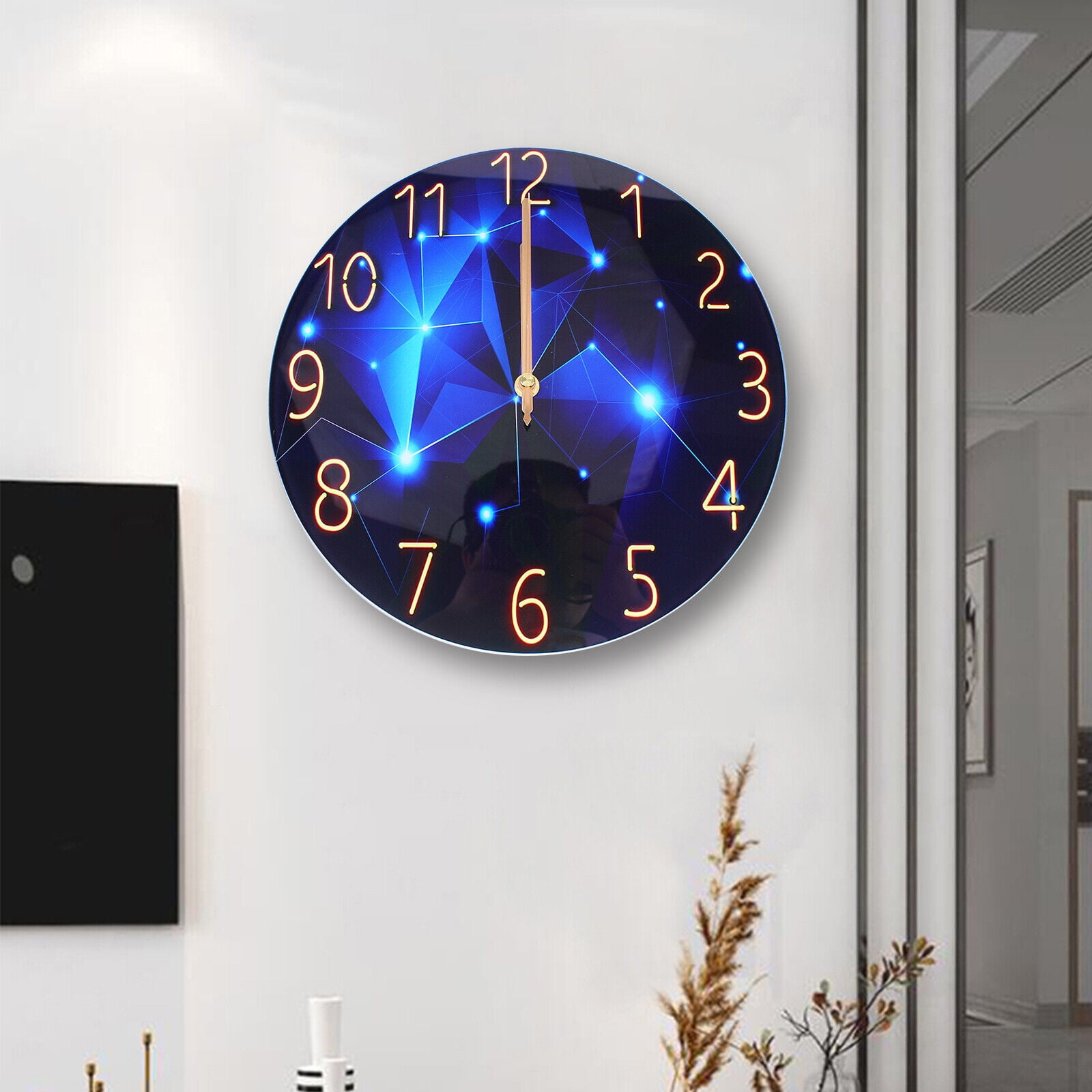 TFCFL DIAMOND LARGE WALL CLOCK BLUE ROUND INTERIOR MODERN DECORATIVE ...