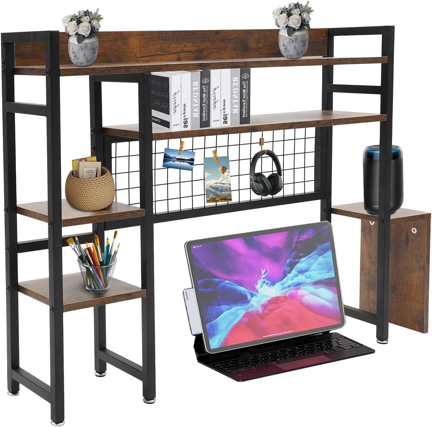 TFCFL Desktop Bookshelf, Multipurpose Countertop Hutch Display Shelf ...